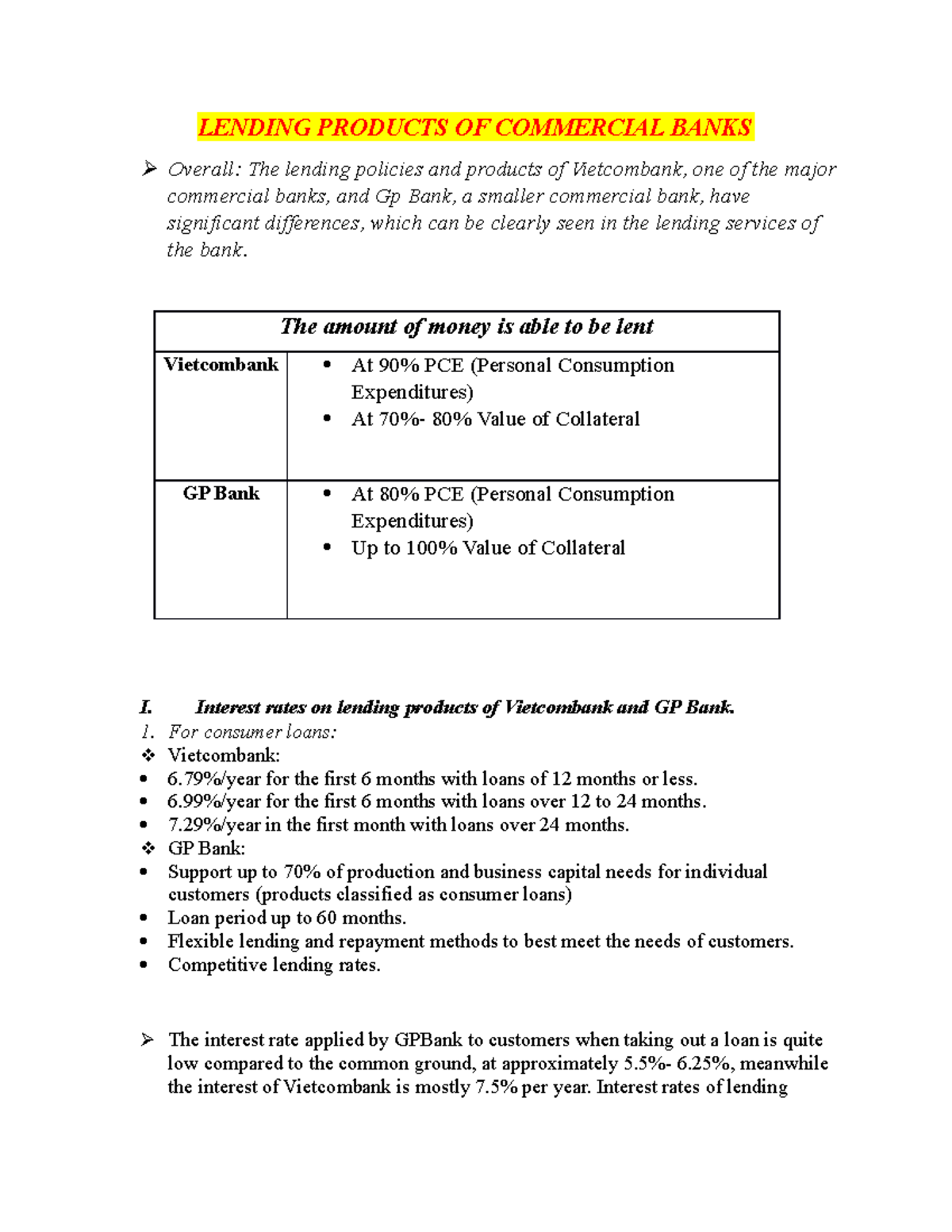Lending Products OF Commercial Banks - LENDING PRODUCTS OF COMMERCIAL ...