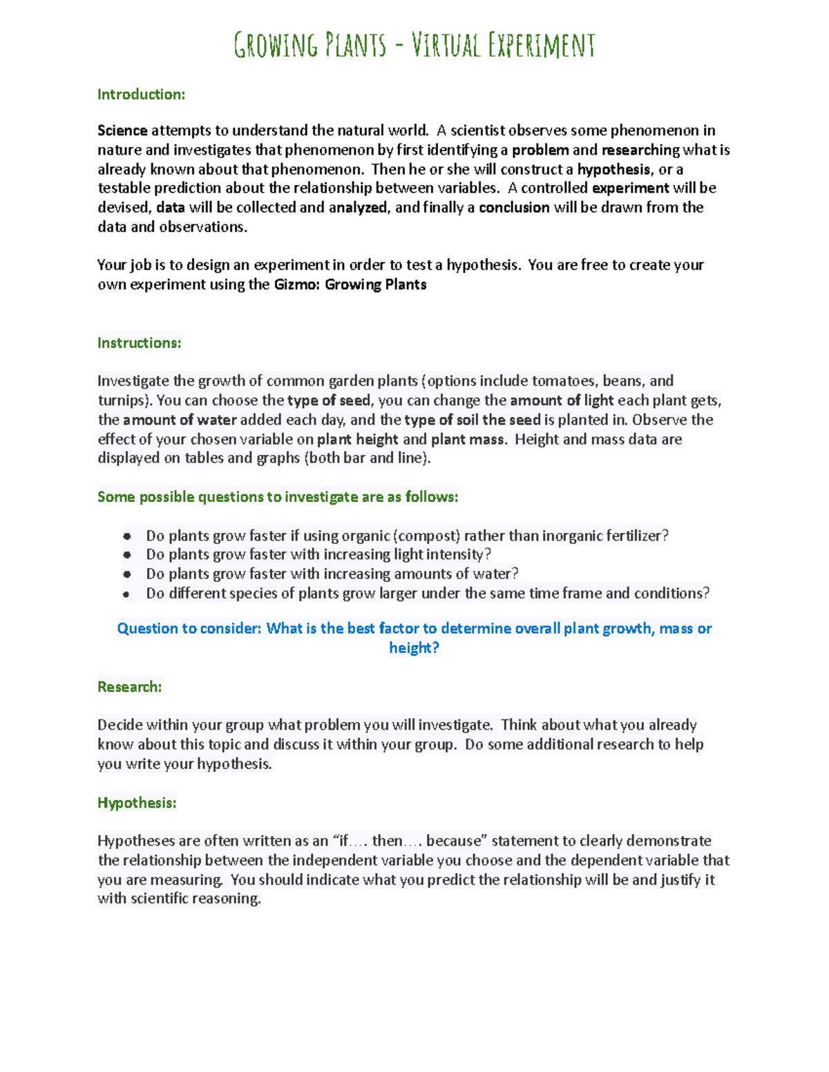 Growing Plants - Virtual Experiment - Growing Plants - Virtual ...