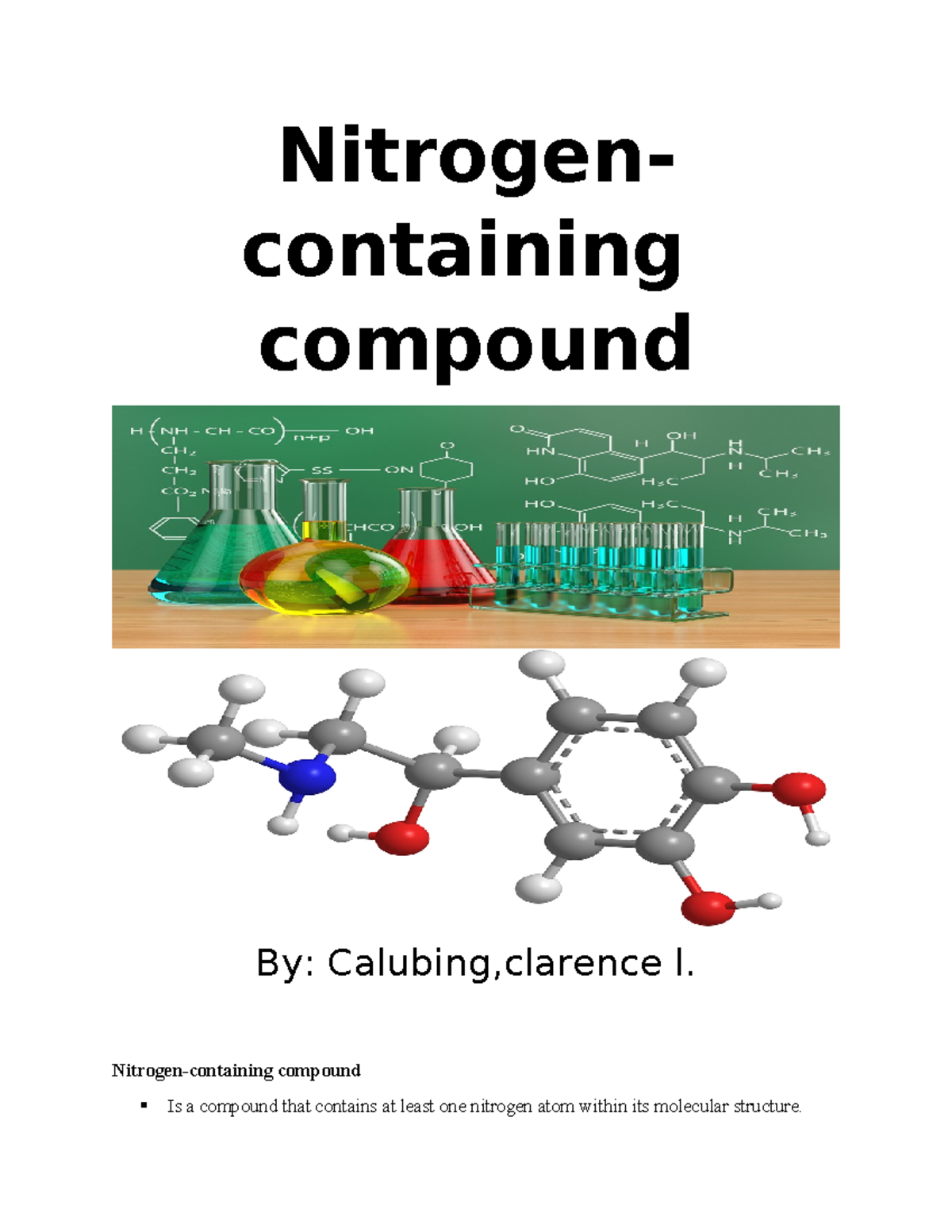 Nitrogen-assigment - Nitrogen- containing compound By: Calubing ...