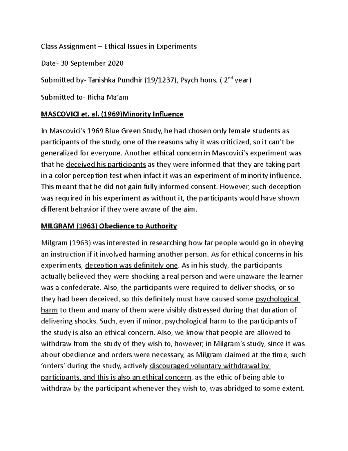 Ethical Issues in Experiment(Tanishka-1237) - Class Assignment ...