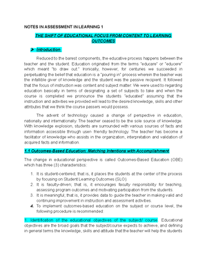 Program Outcomes AND Student Learning Outcomes - NOTES IN ASSESSMENT IN ...