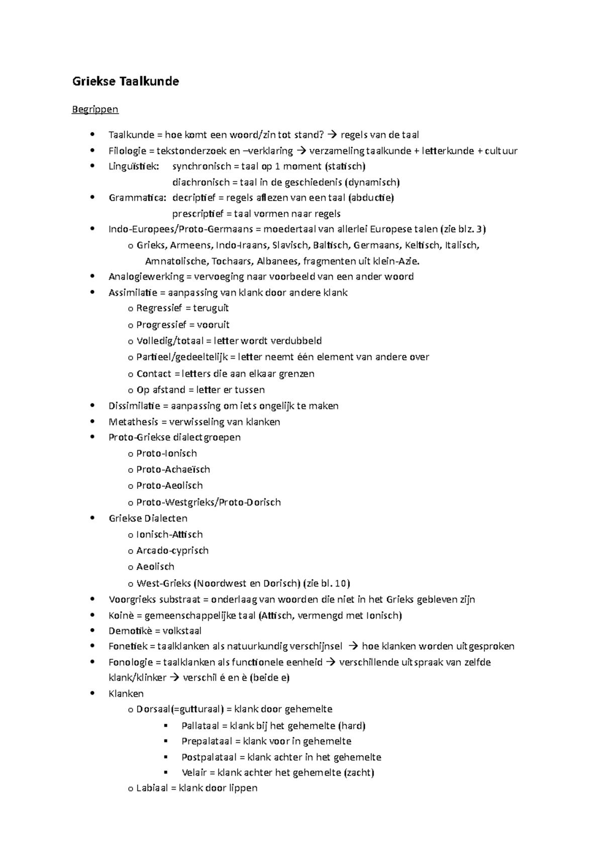 Griekse Taalkunde Samenvatting - Griekse Taalkunde Begrippen Taalkunde ...