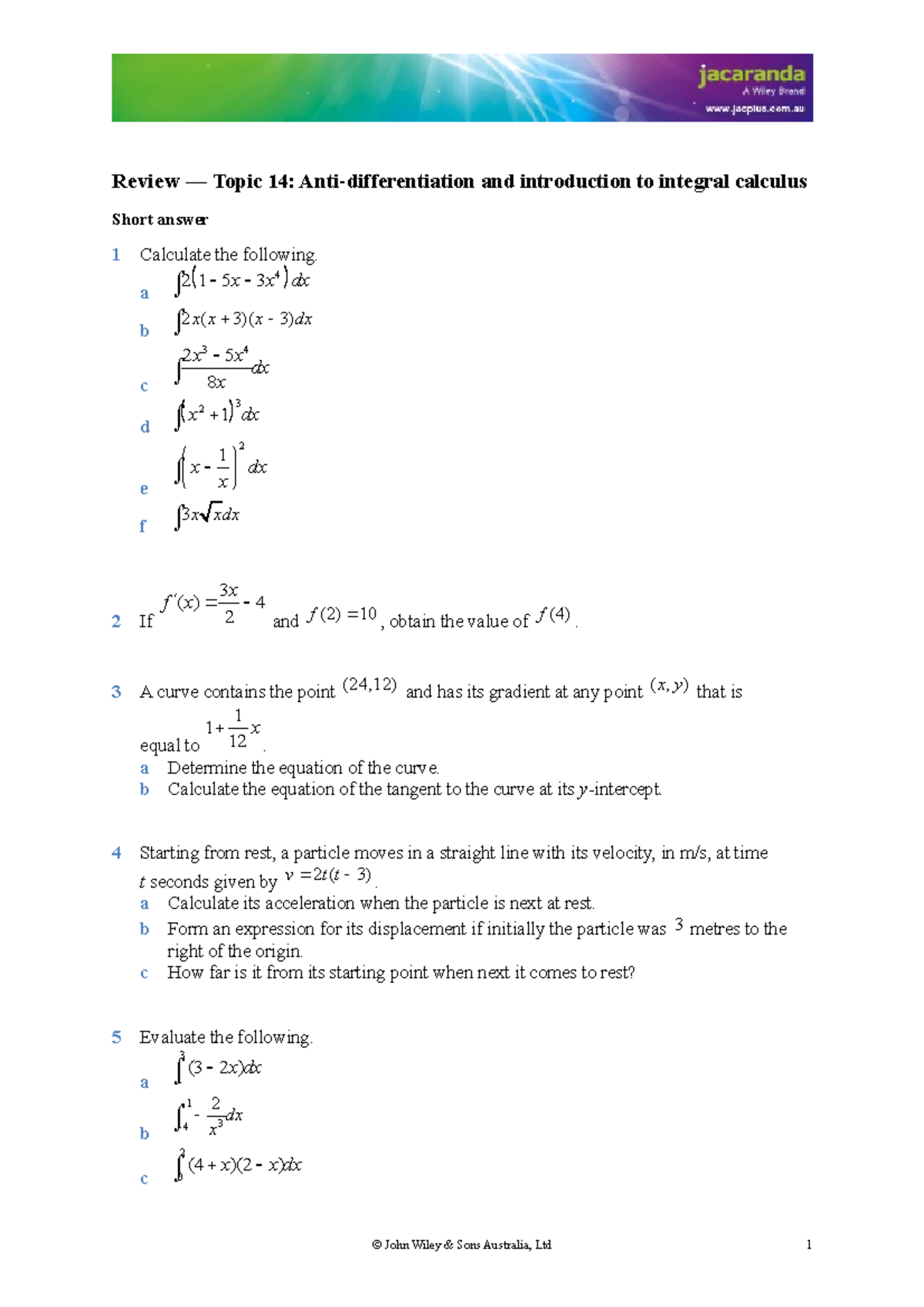 Doc-18114 - methods - Review — Topic 14: Anti - differentiation and ...