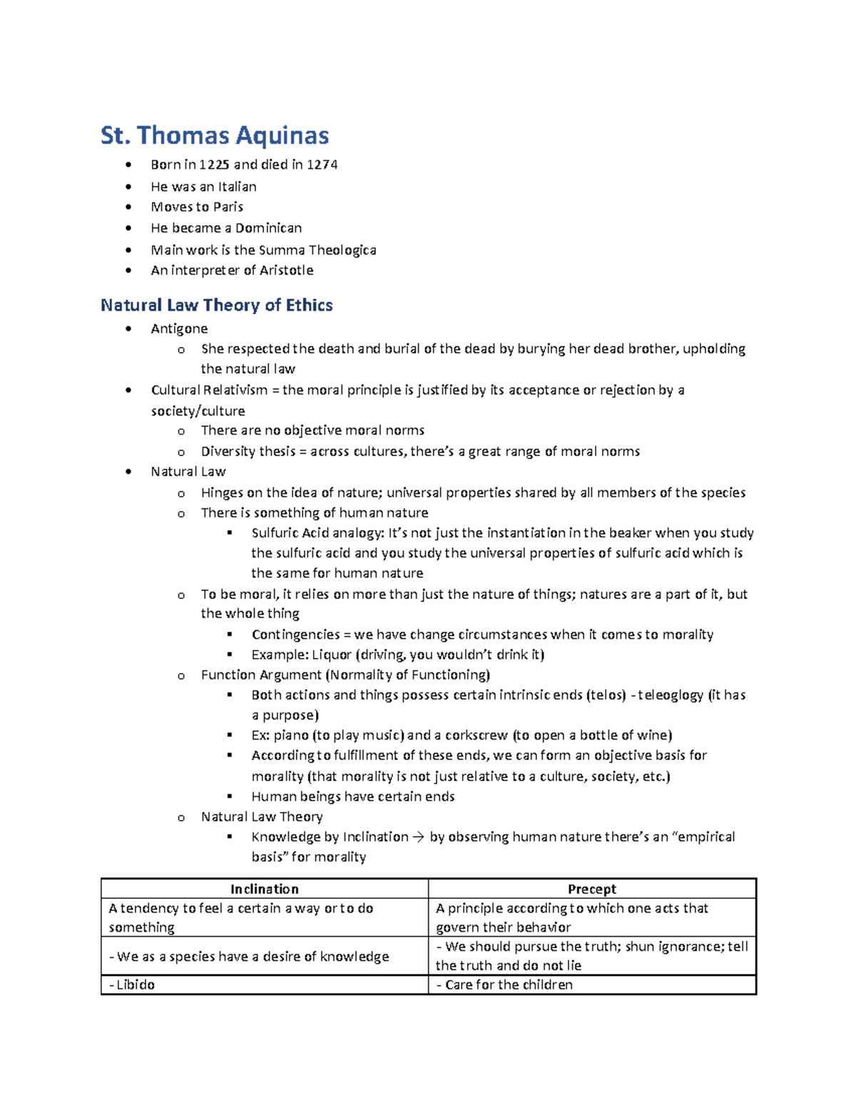St. Thomas Aquinas - St. Thomas Aquinas Born in 1225 and died in 1274 ...