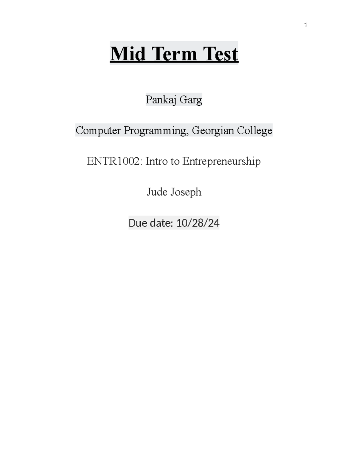 Mid Term Test - exam - Mid Term Test Pankaj Garg Computer Programming ...