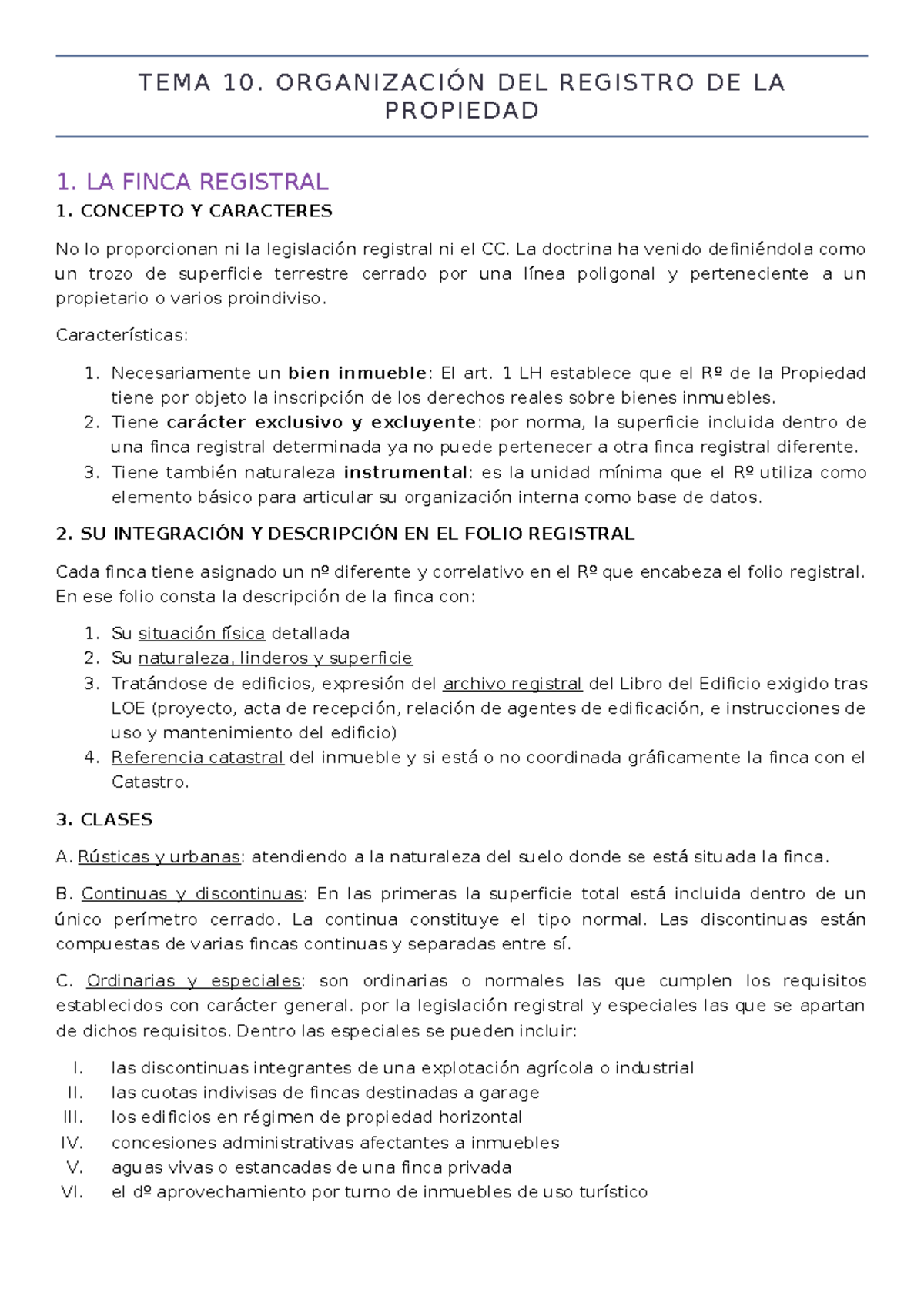 TEMA 10. OrganizacióN DEL Registro DE LA Propiedad - TE MA 10. ORGA NIZ A C IÓN DE L RE GIST RO ...