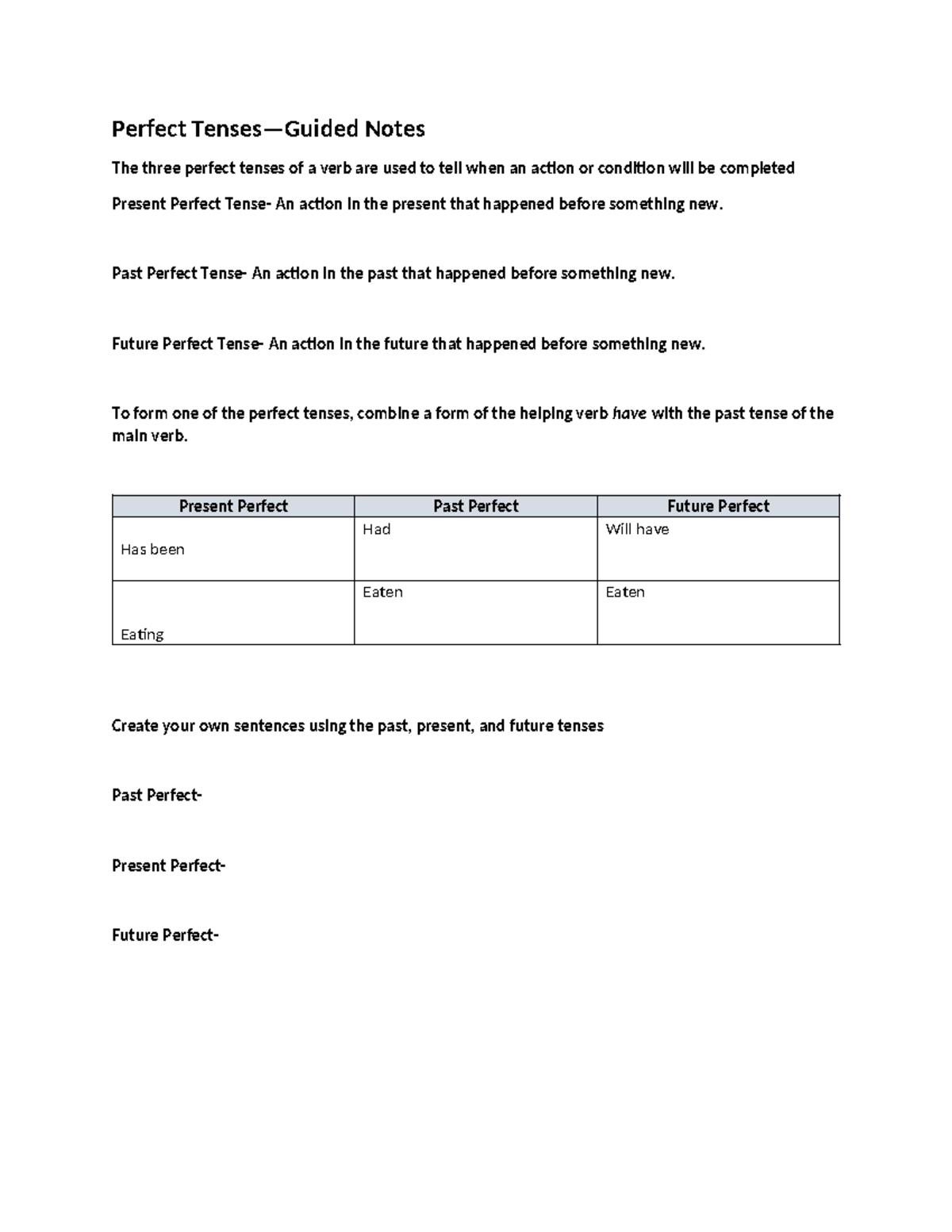 Perfect+Tenses+Guided+Notes - Perfect Tenses—Guided Notes The three ...