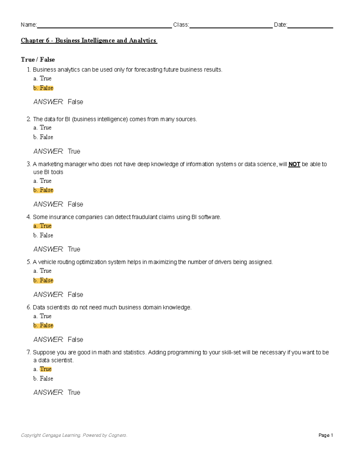 Chapter 6 Business Intelligence and Analytics - True / False 1 ...
