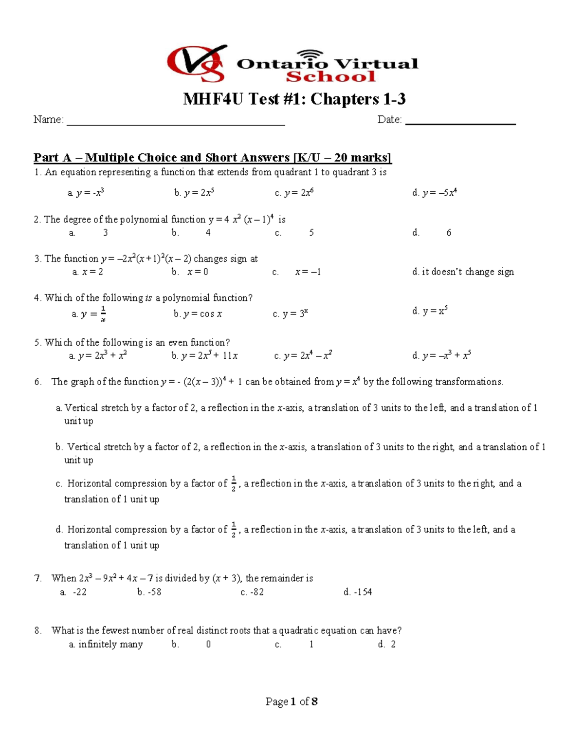 1710261279-Test 1 2024 v2 - MHF4U Test #1: Chapters 1- Name