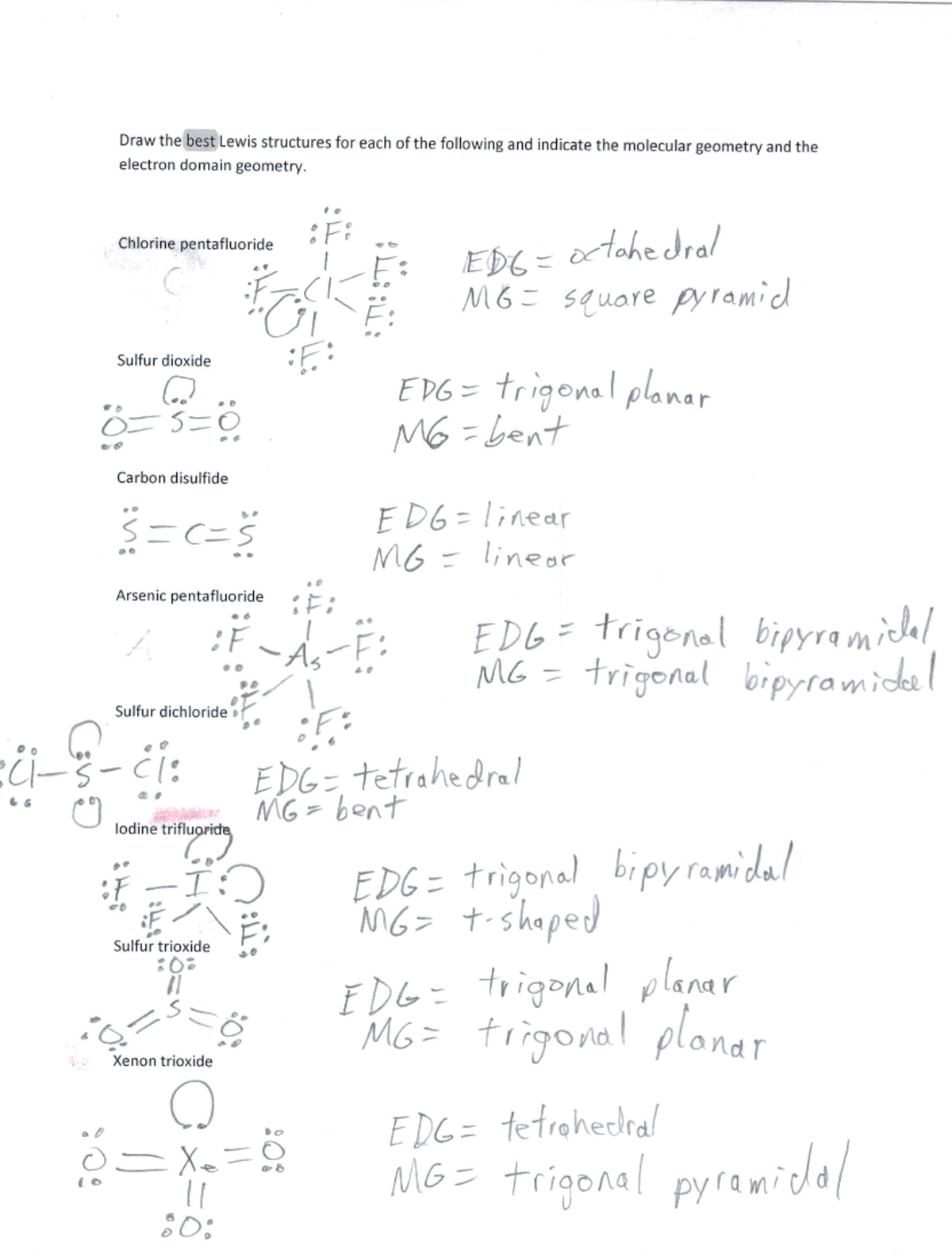 Bonding worksheet answers - CHEM 1013 - Studocu