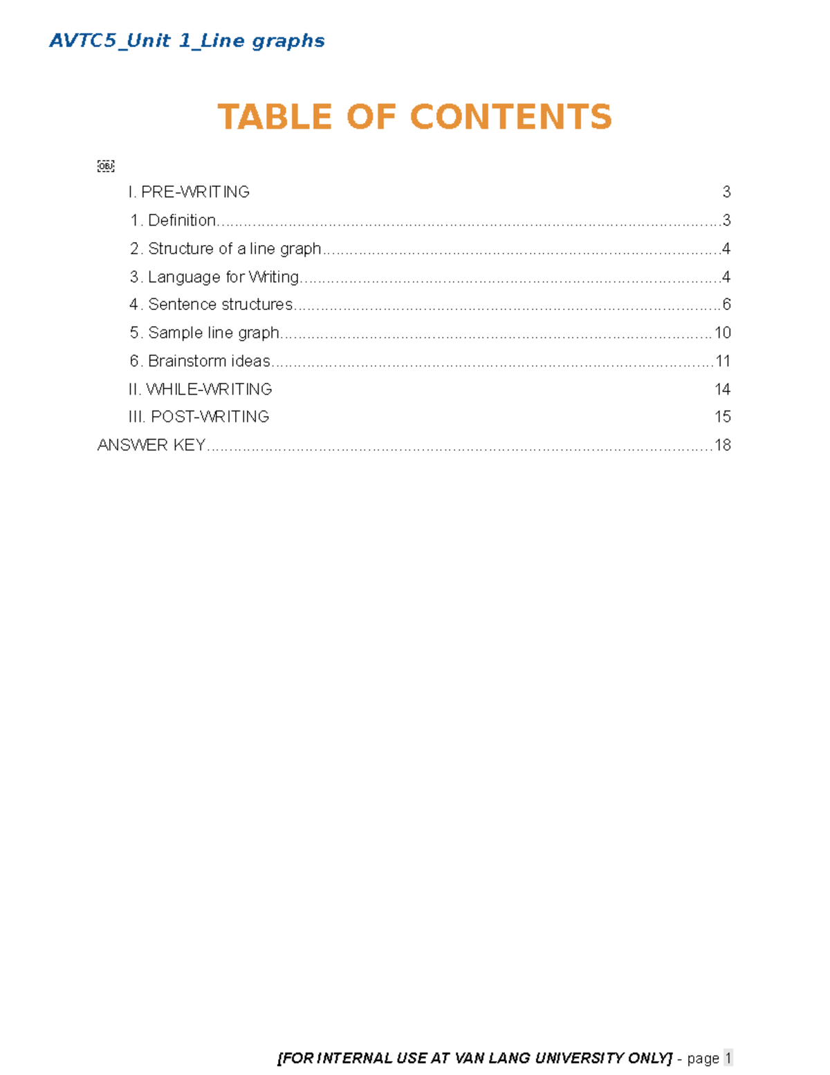 [222] AVTC5 - Unit 1 - Line Graph - TABLE OF CONTENTS I. PRE-WRITING ...