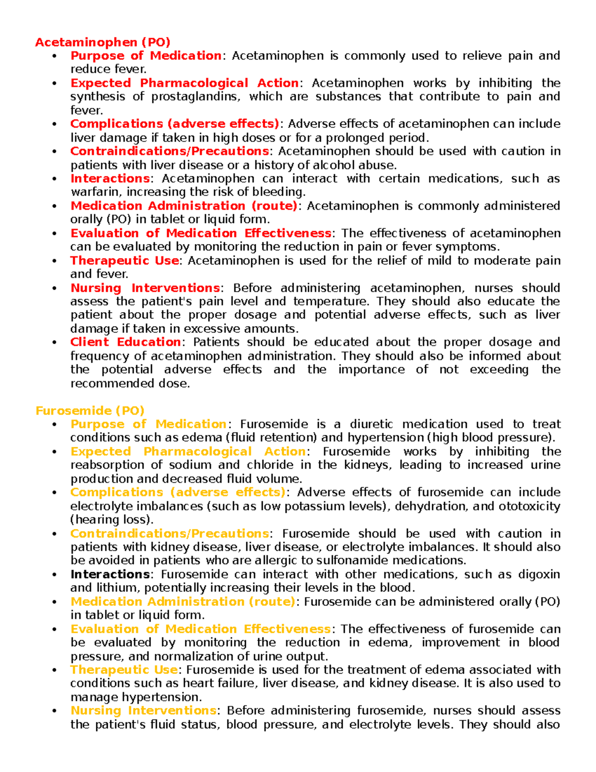 Drug Cards - med administration - Acetaminophen (PO) Purpose of ...
