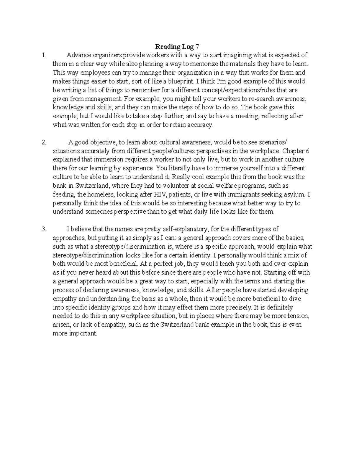 Reading log 7 - reflection - Reading Log 7 Advance organizers provide ...