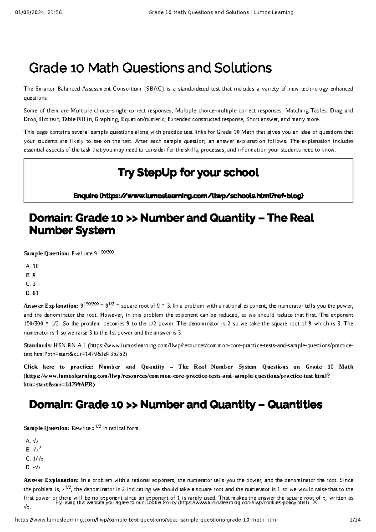Grade 10 Math Questions and Solutions Lumos Learning - Grade 10 Math ...