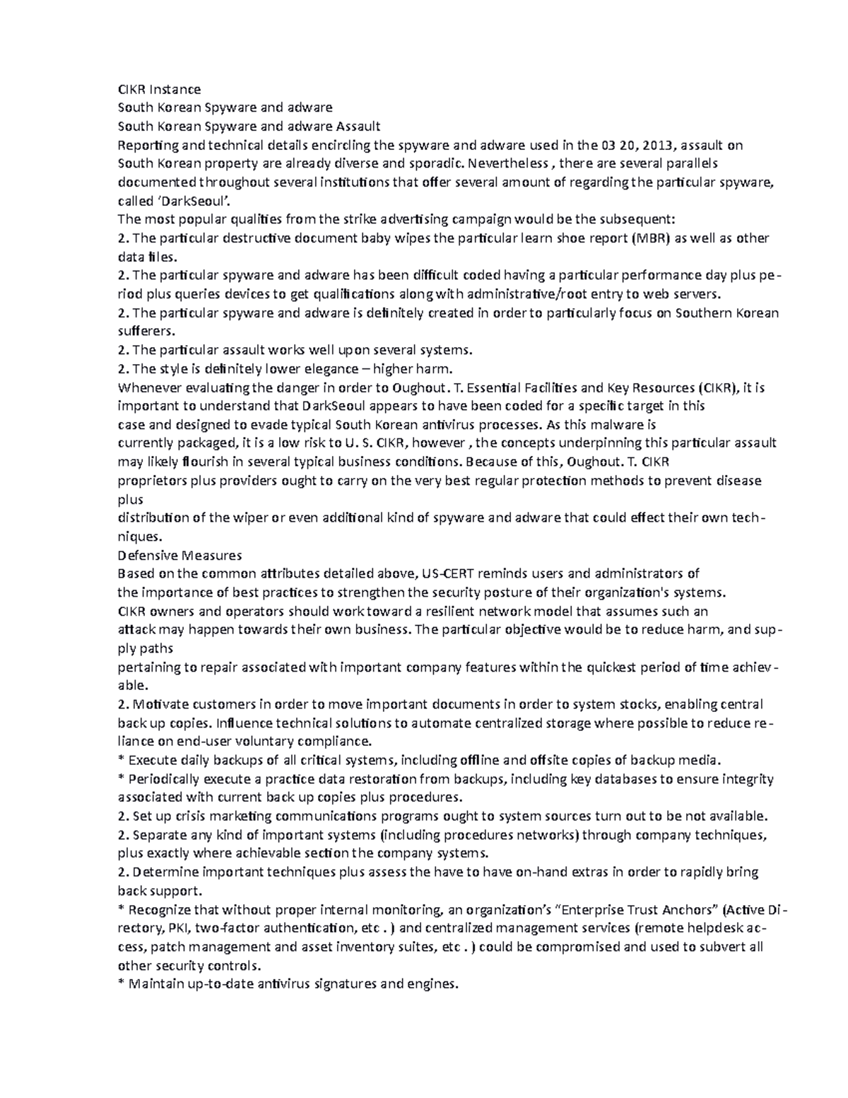 CIKR Example - coursework - CIKR Instance South Korean Spyware and ...