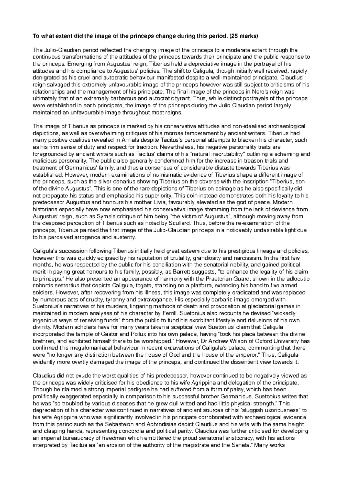 Changing Image of the Princeps (Julio Claudian) - To what extent did ...