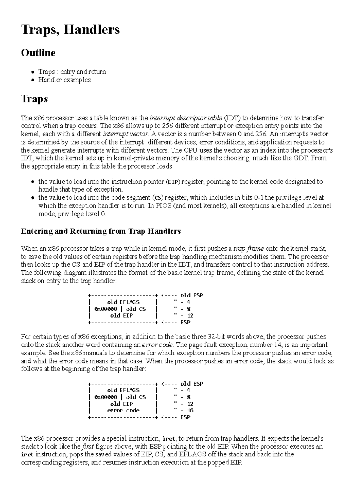 L8 - Operating Systems - Traps, Handlers Outline Traps : entry and ...