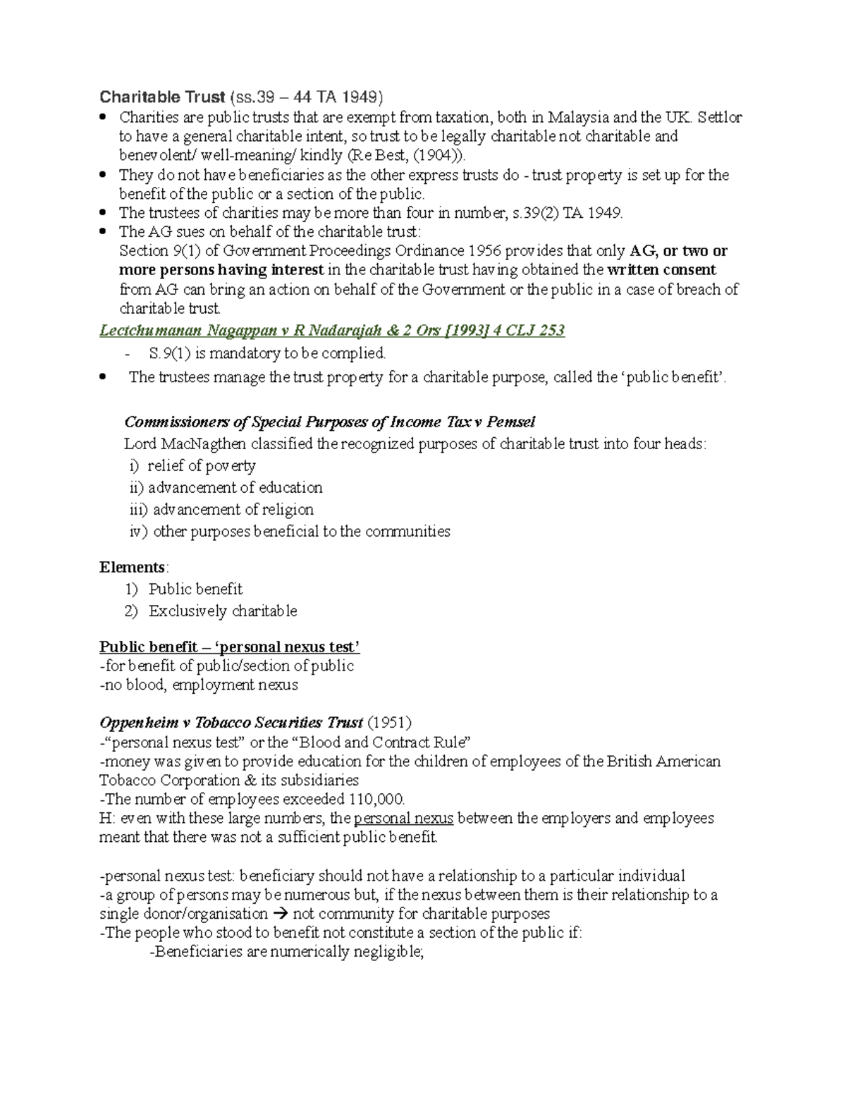 Charitable Trust - Settlor to have a general charitable intent, so ...