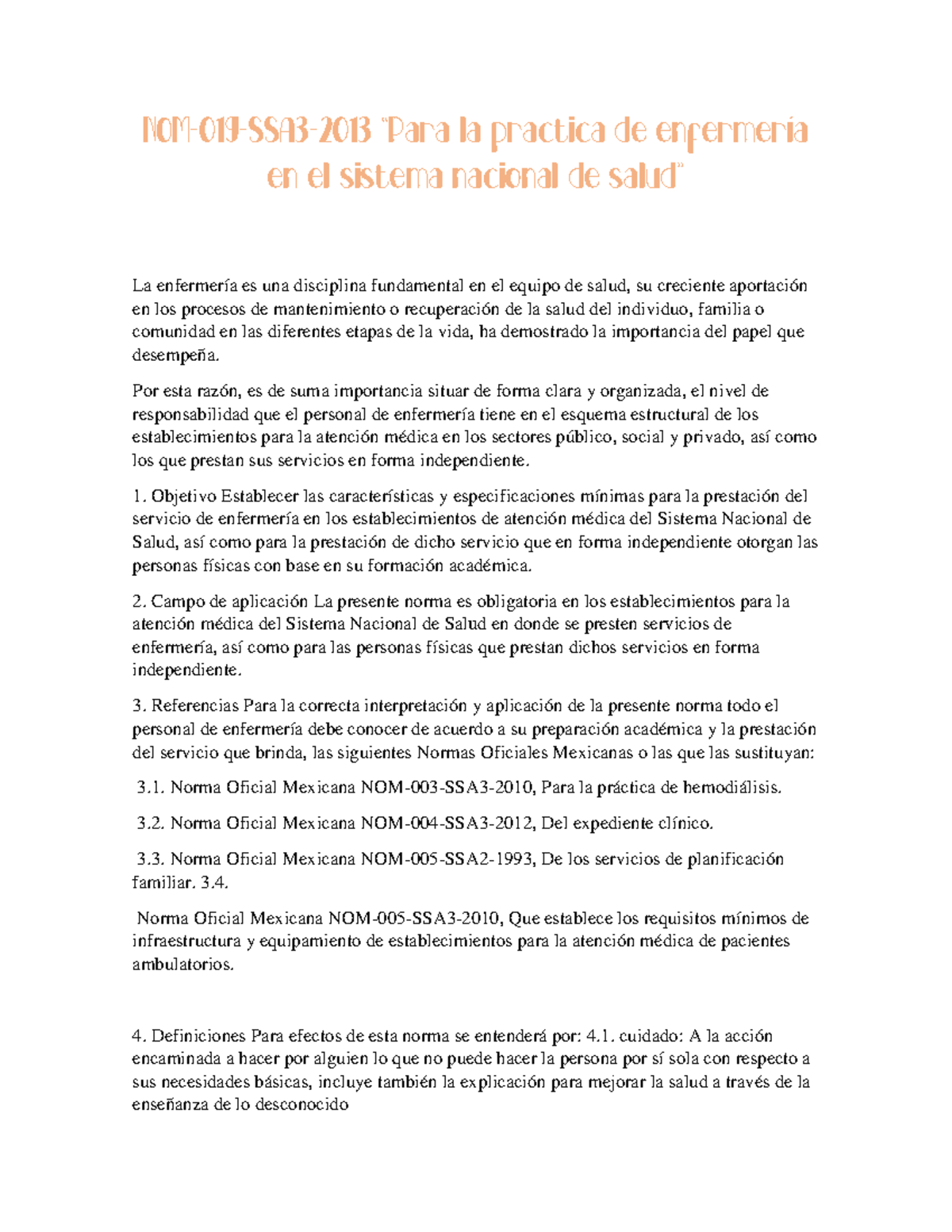 NOM - nom - NOM-019-SSA3-2013 “Para la practica de enfermería en el ...