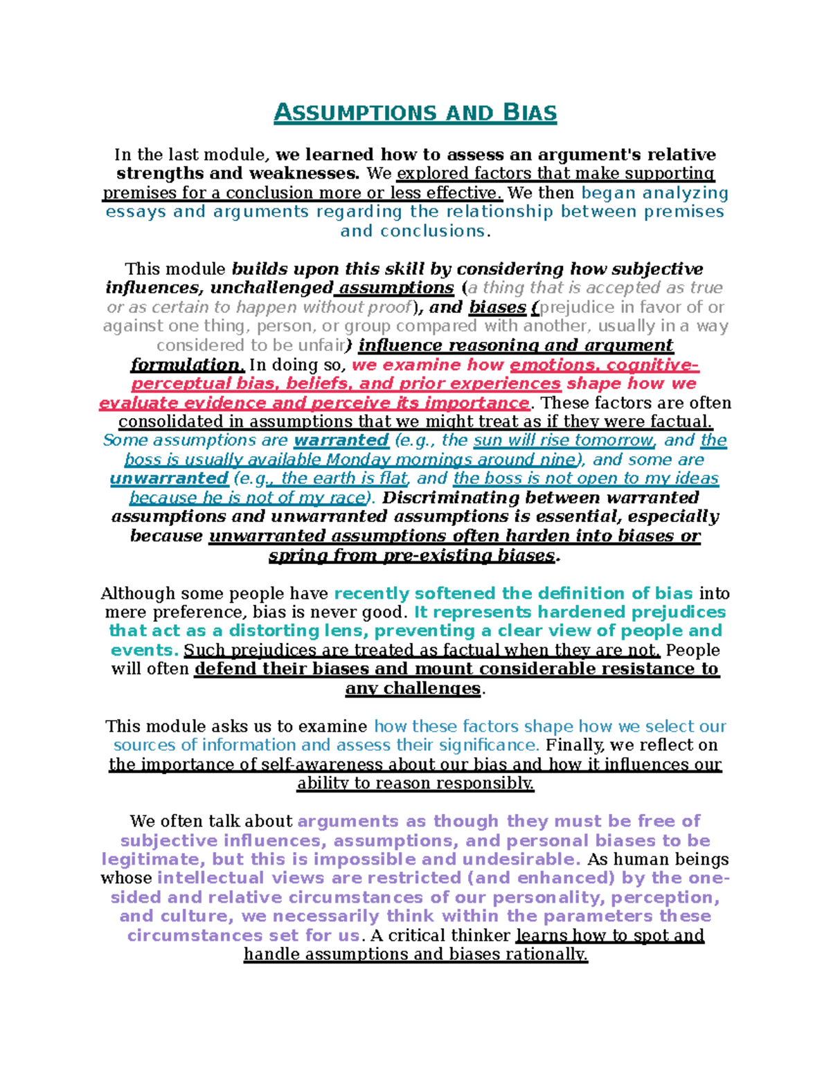 Assumptions and Bias - ASSUMPTIONS AND BIAS In the last module, we ...