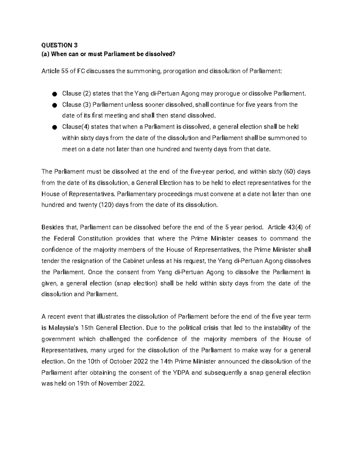 Legislative Question 3(a) and (b) - QUESTION 3 (a) When can or must ...