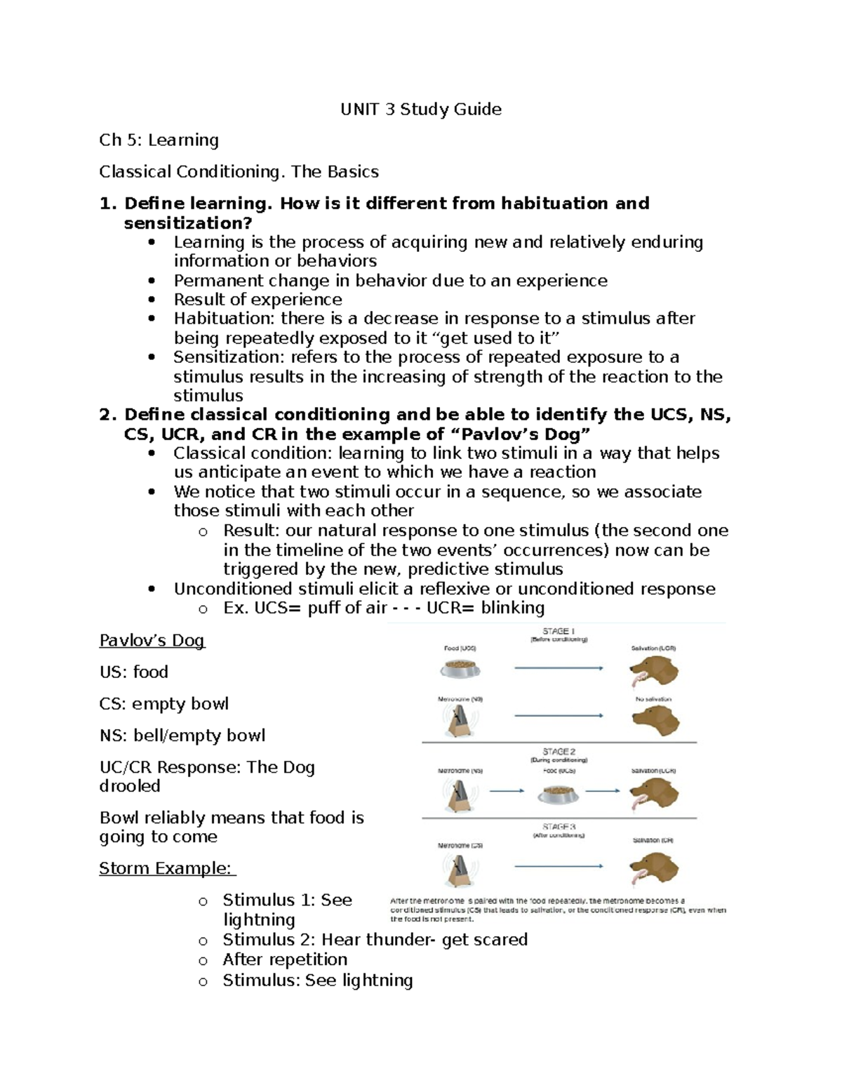 UNIT 3 Study Guide - UNIT 3 Study Guide Ch 5: Learning Classical ...
