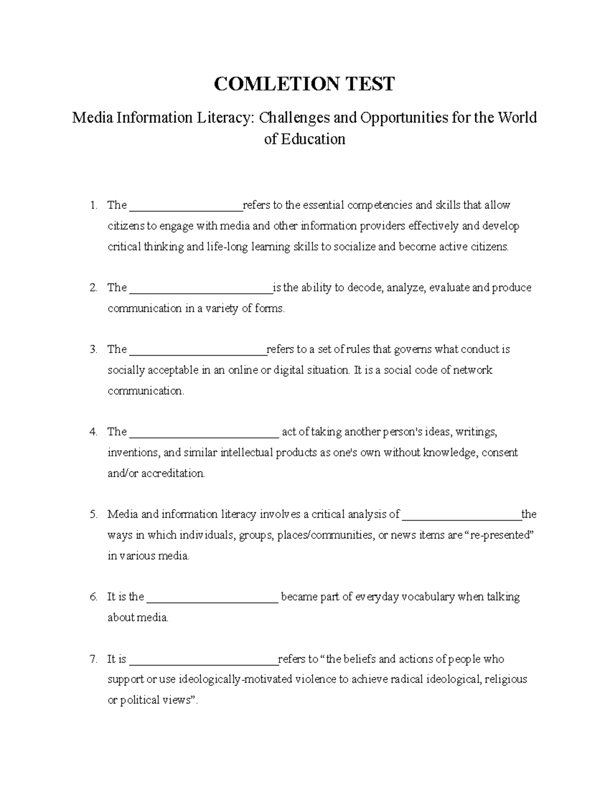Comletion TEST - completion type test - COMLETION TEST Media ...
