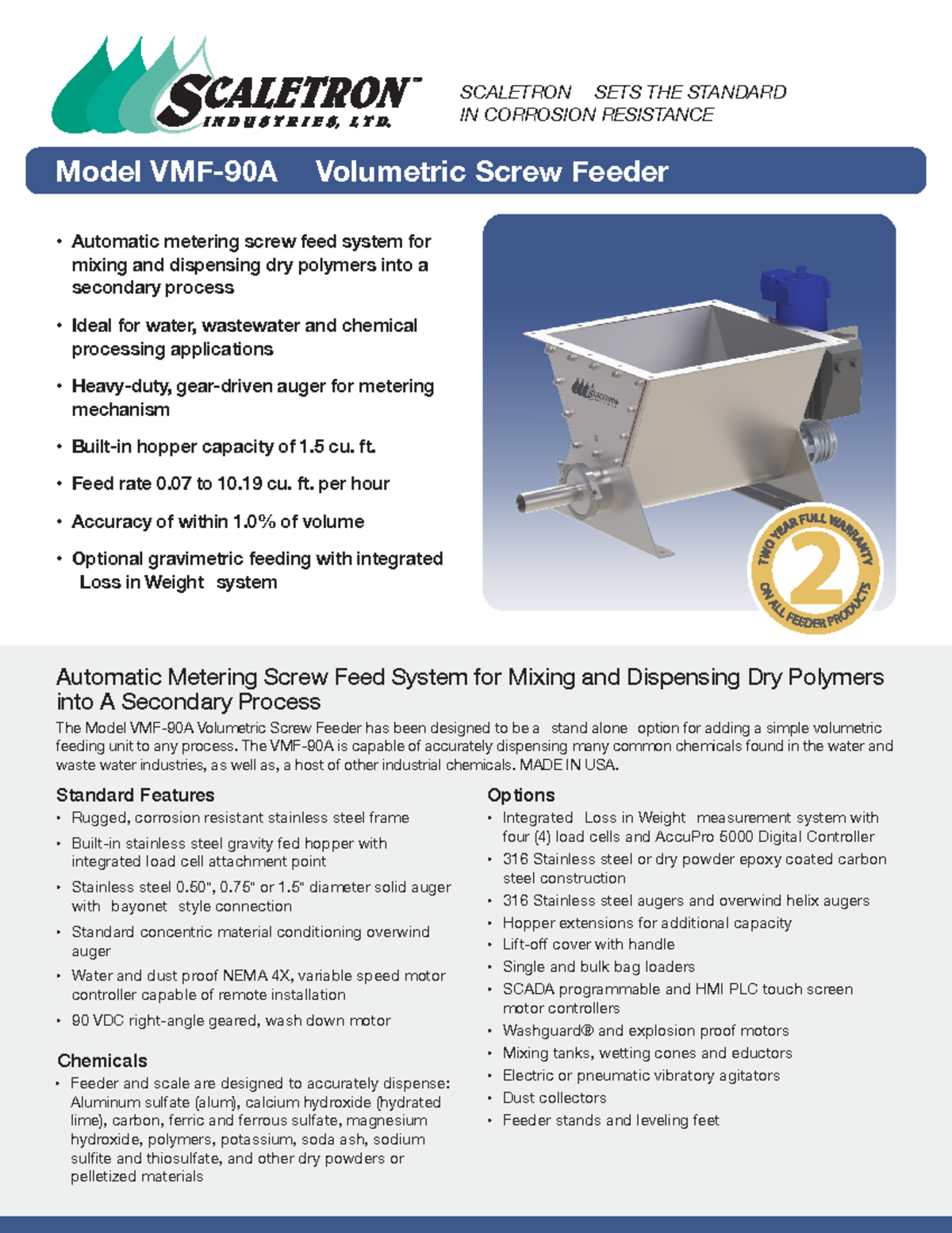 Scaletron model vmf 90a literature - Model VMF-90A™ Volumetric Screw ...