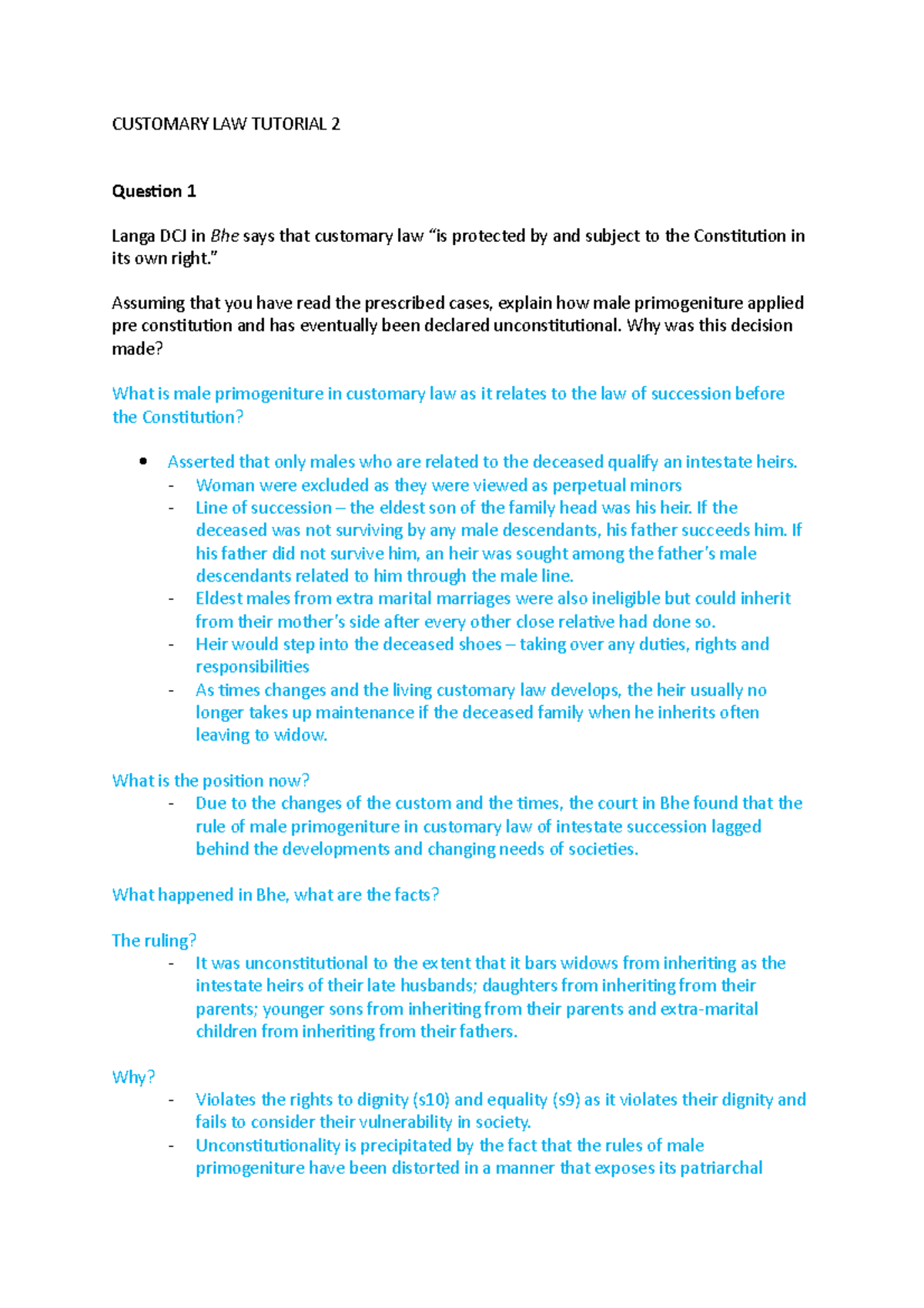 Customary LAW - The tutorial has a selective focus on providing some ...