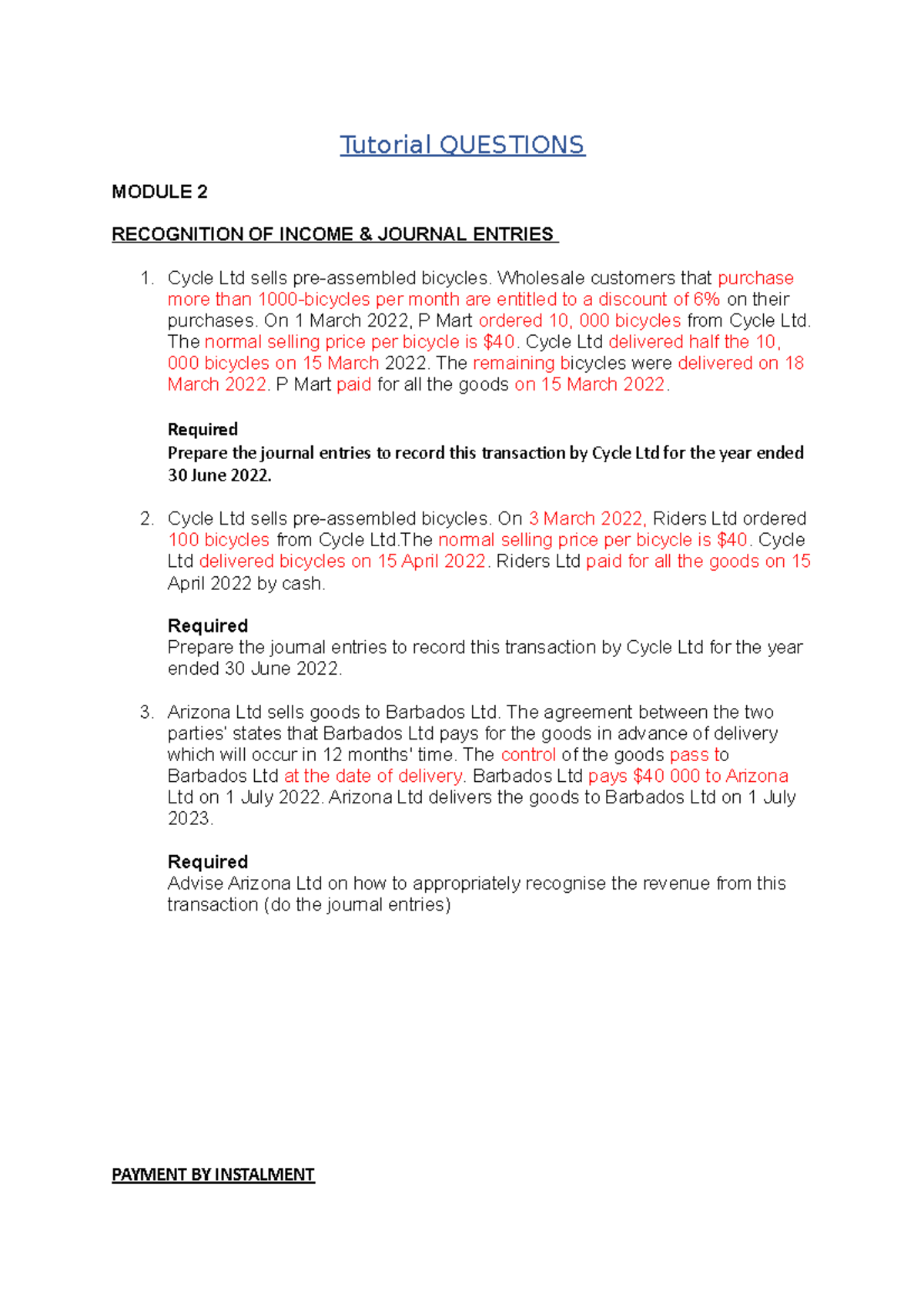Module 2- 4 Tutorial Questions - Tutorial QUESTIONS MODULE 2 ...