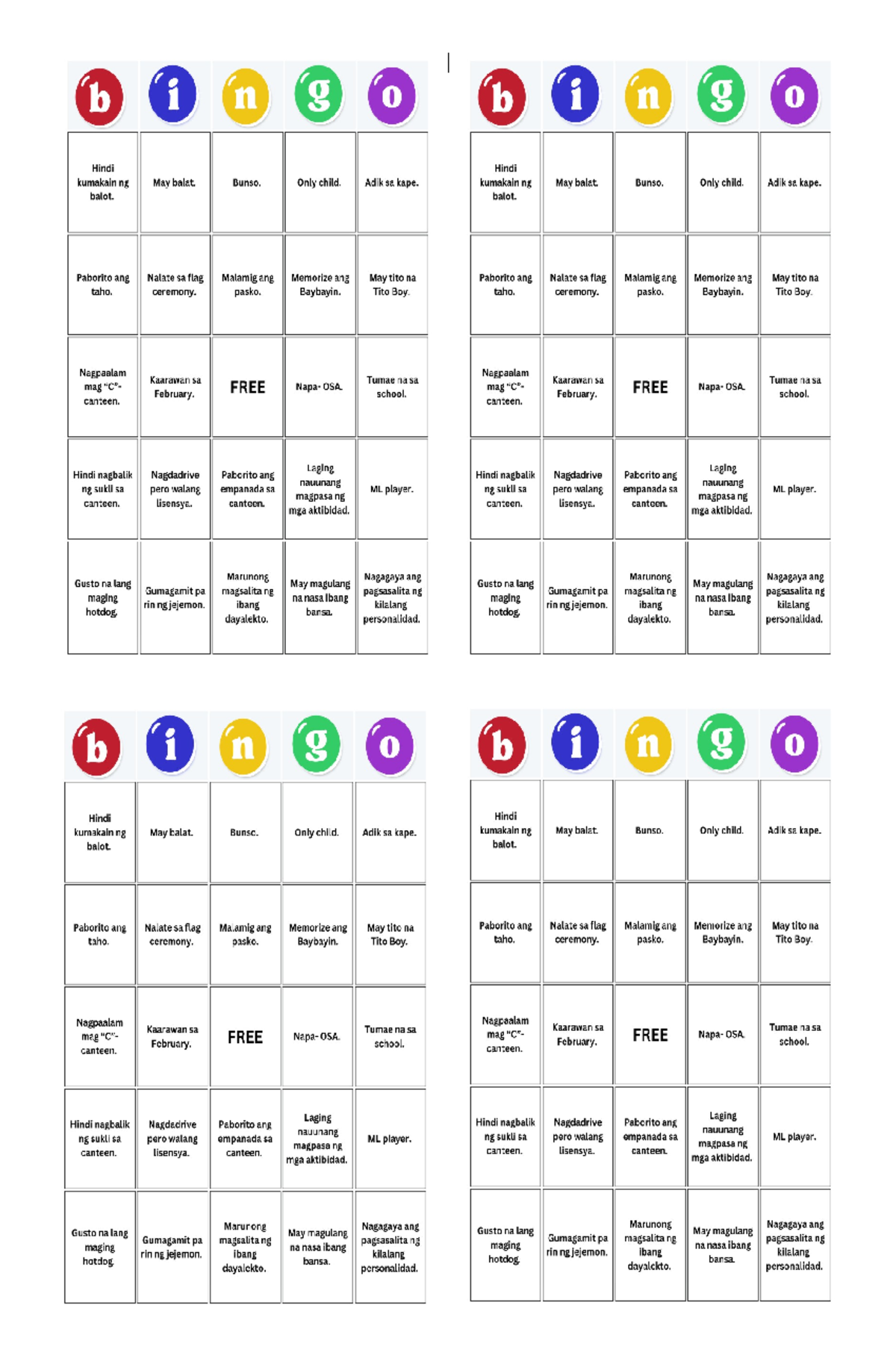 Human Bingo - Secondary Education Major in English - Studocu