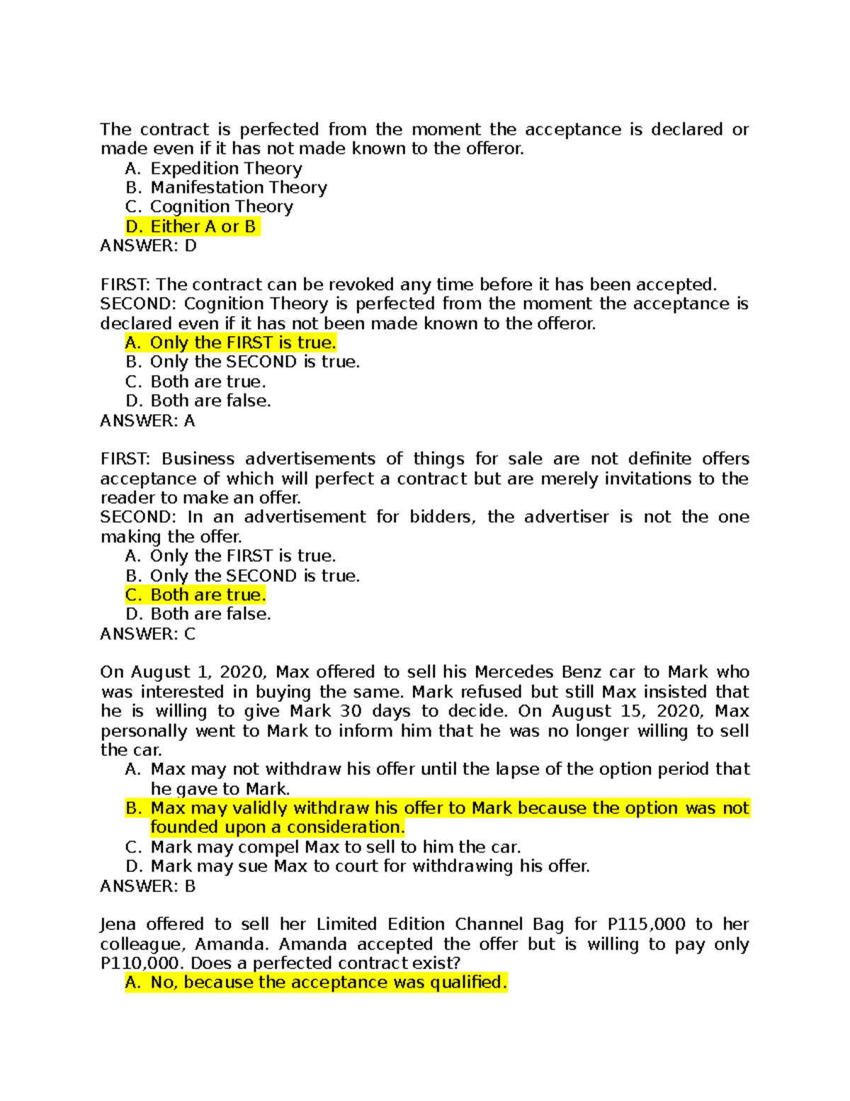 Sample/practice exam 11 November 2020, questions and answers - The ...