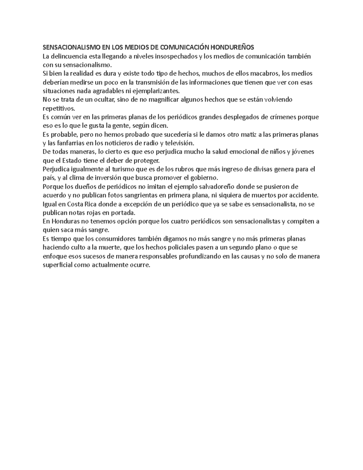 Sensacionalismo EN LOS Medios DE Comunicación Hondureños ...