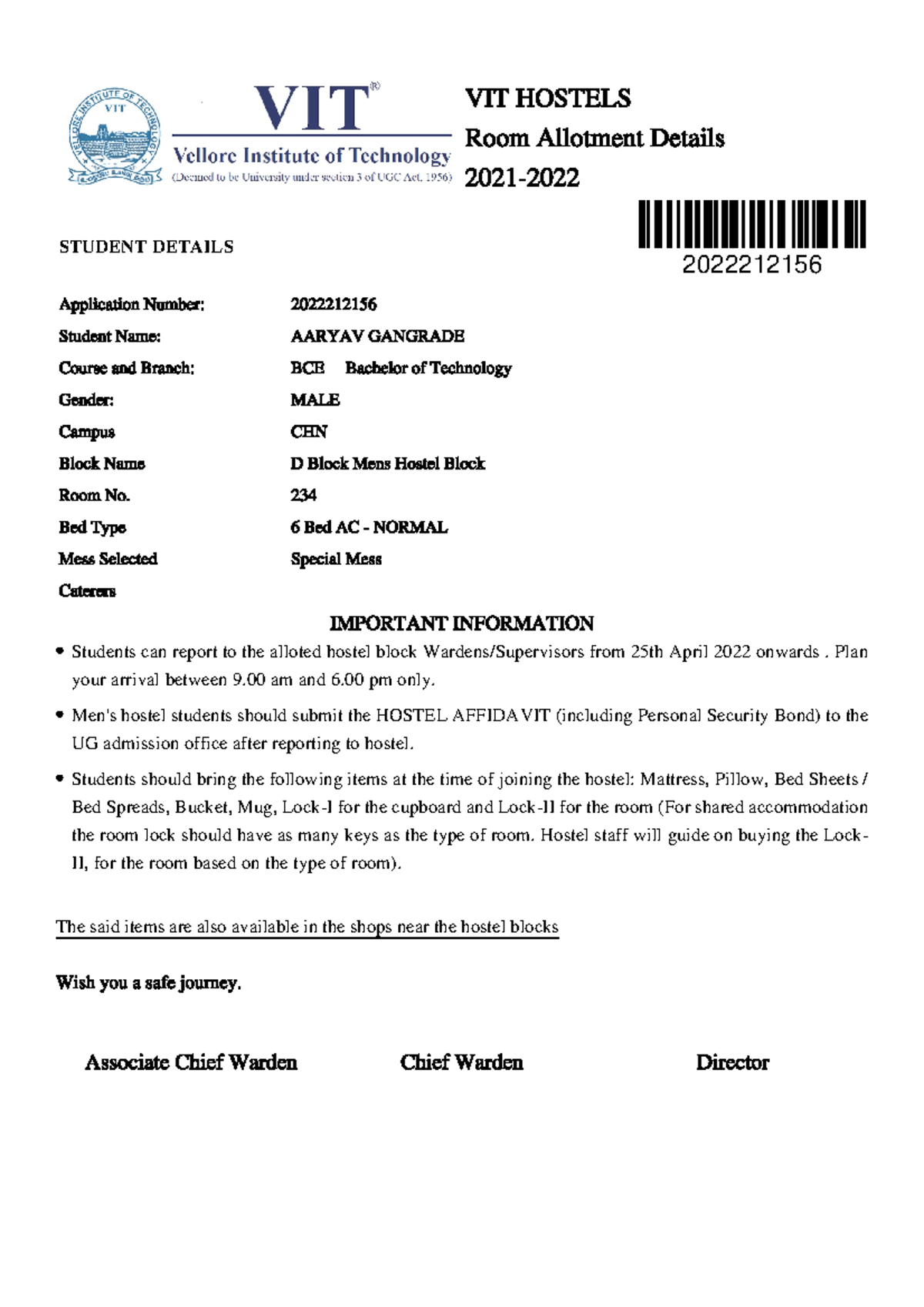 VIT hostel - Its expensive - • • • IMPORTANT INFORMATION Students can ...