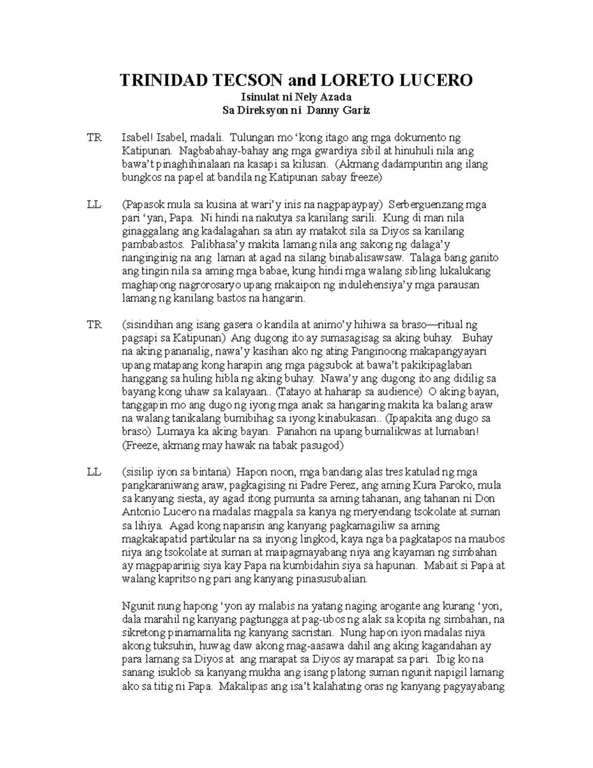 Trining-Loreto Script - TRINIDAD TECSON and LORETO LUCERO Isinulat ni ...