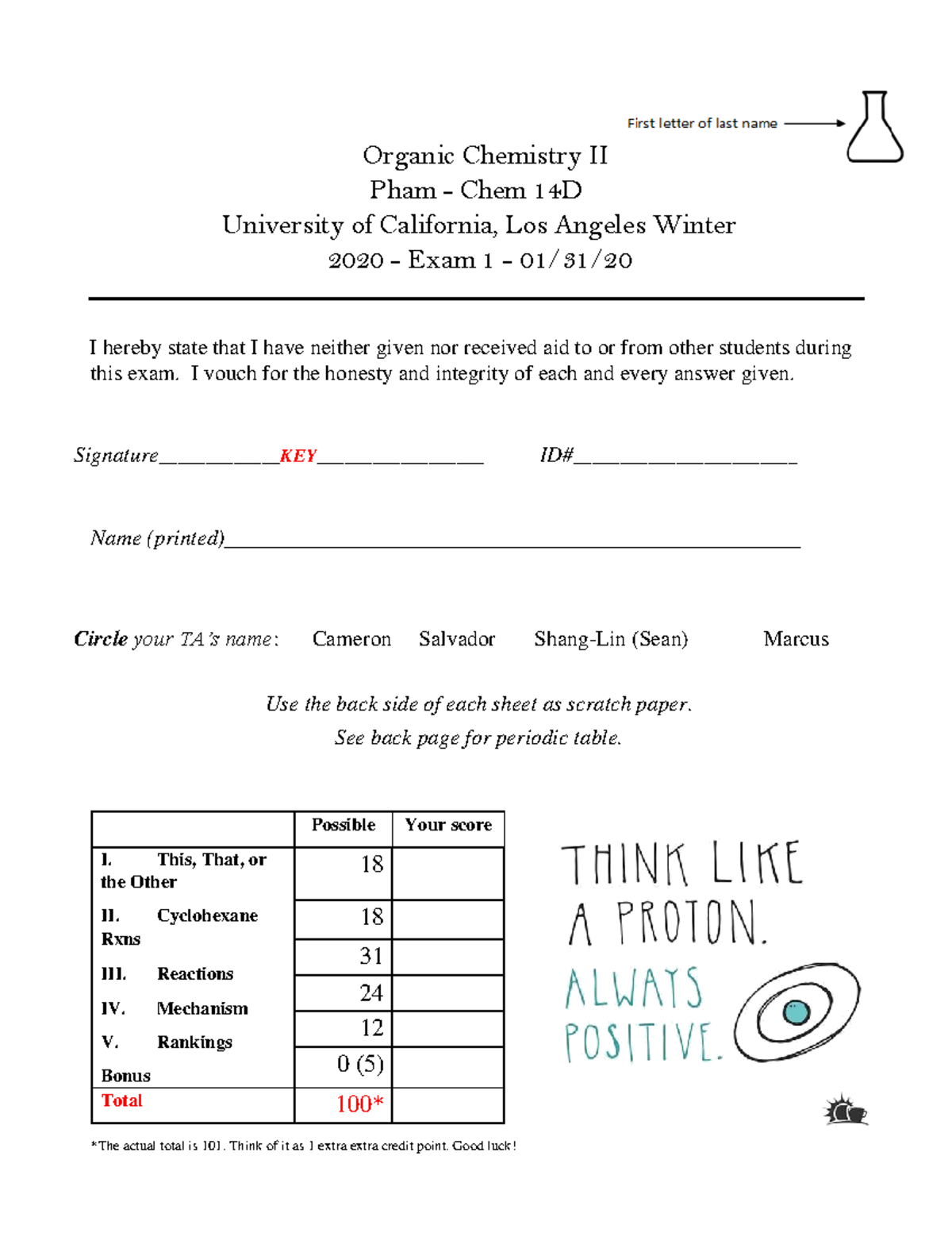 Key 14D Exam1 W20 - Practice previous exam - Organic Chemistry II Pham ...