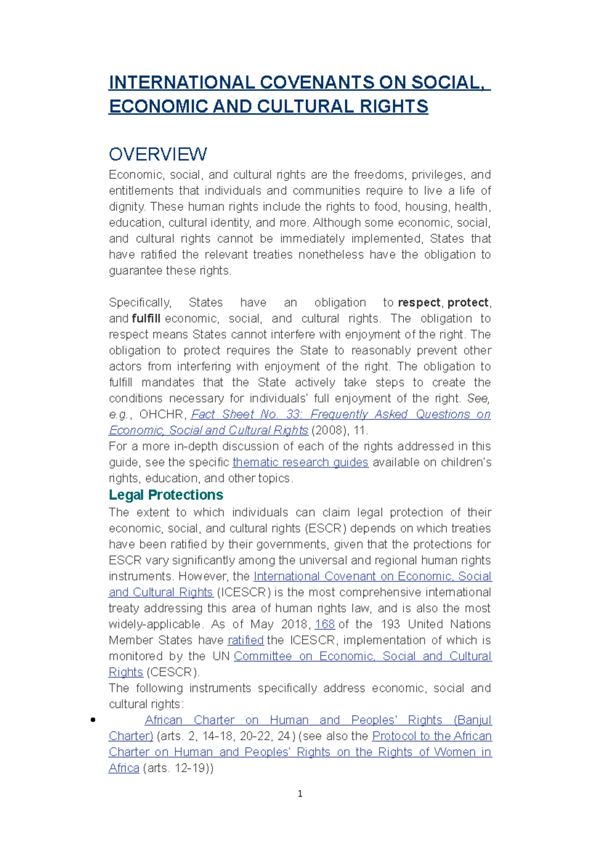 Human Rights- Assignment-01 - INTERNATIONAL COVENANTS ON SOCIAL ...