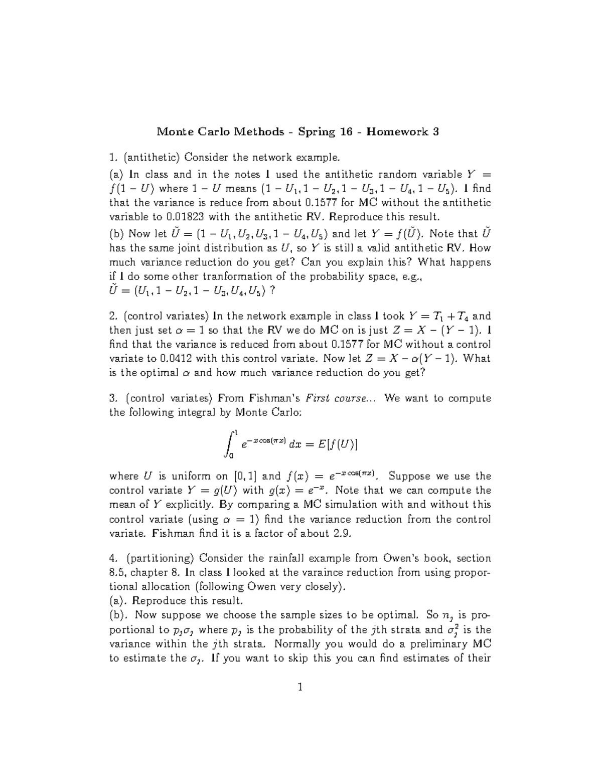 Monte Carlo Methods Homework - Studocu