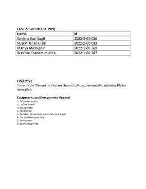 Lab-1 - Lab - Course Code : CSE 251 Course Title:Electronic Circuits Lab: 01 Experiment Name: I ...