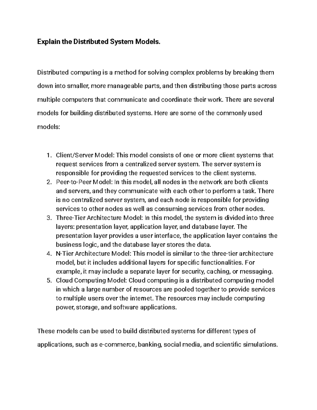 Explain the Distributed System Models - Distributed computing is a ...