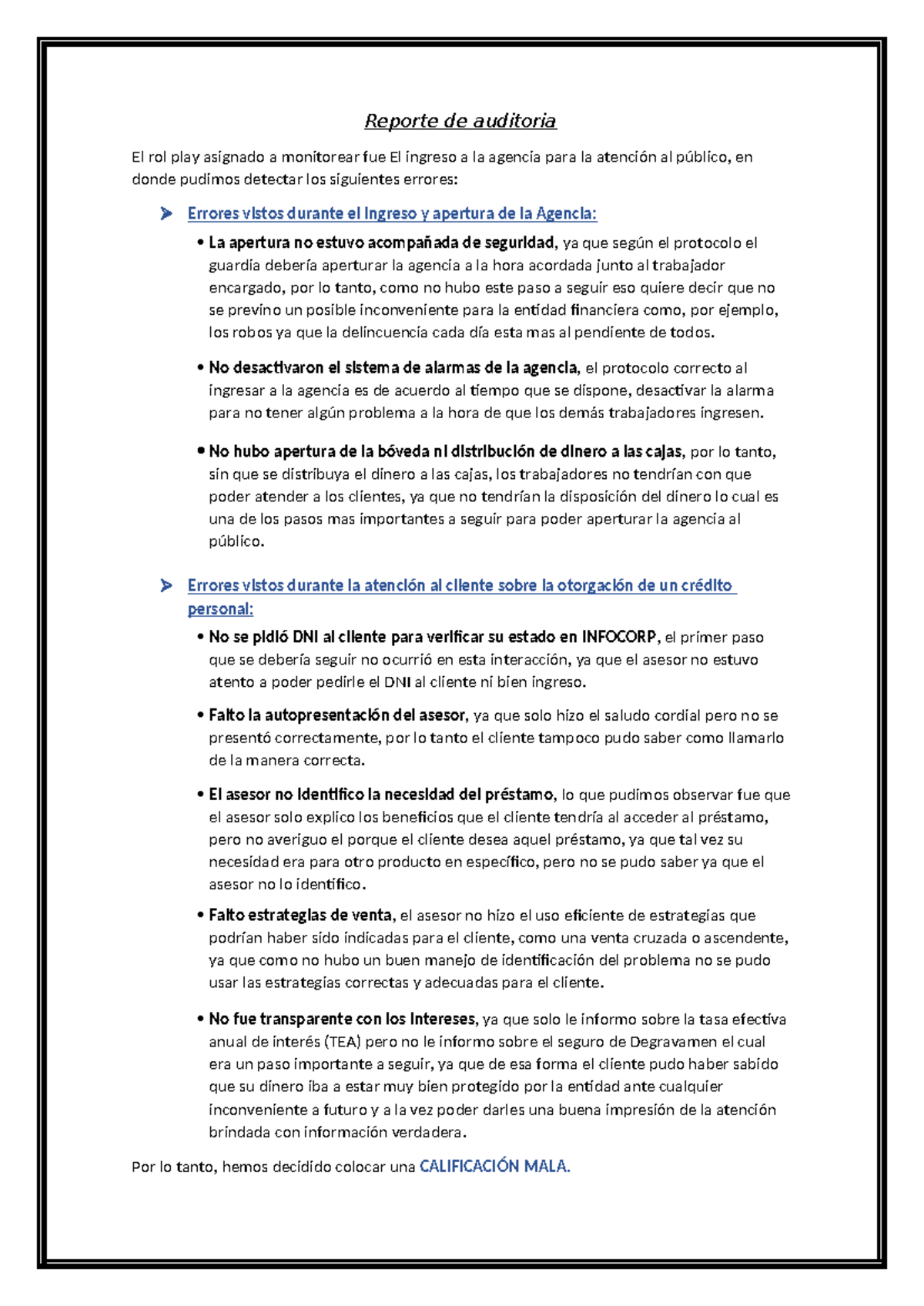 Informe DE Auditoria - lineas de investigacion - Reporte de auditoria ...