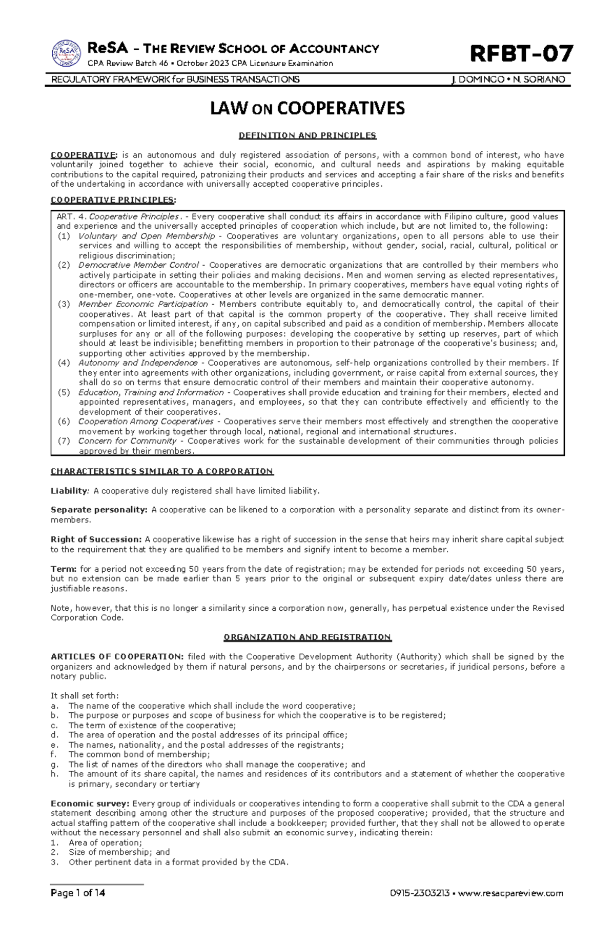 RFBT-07 (Cooperatives) - ReSA - THE REVIEW SCHOOL OF ACCOUNTANCY CPA ...