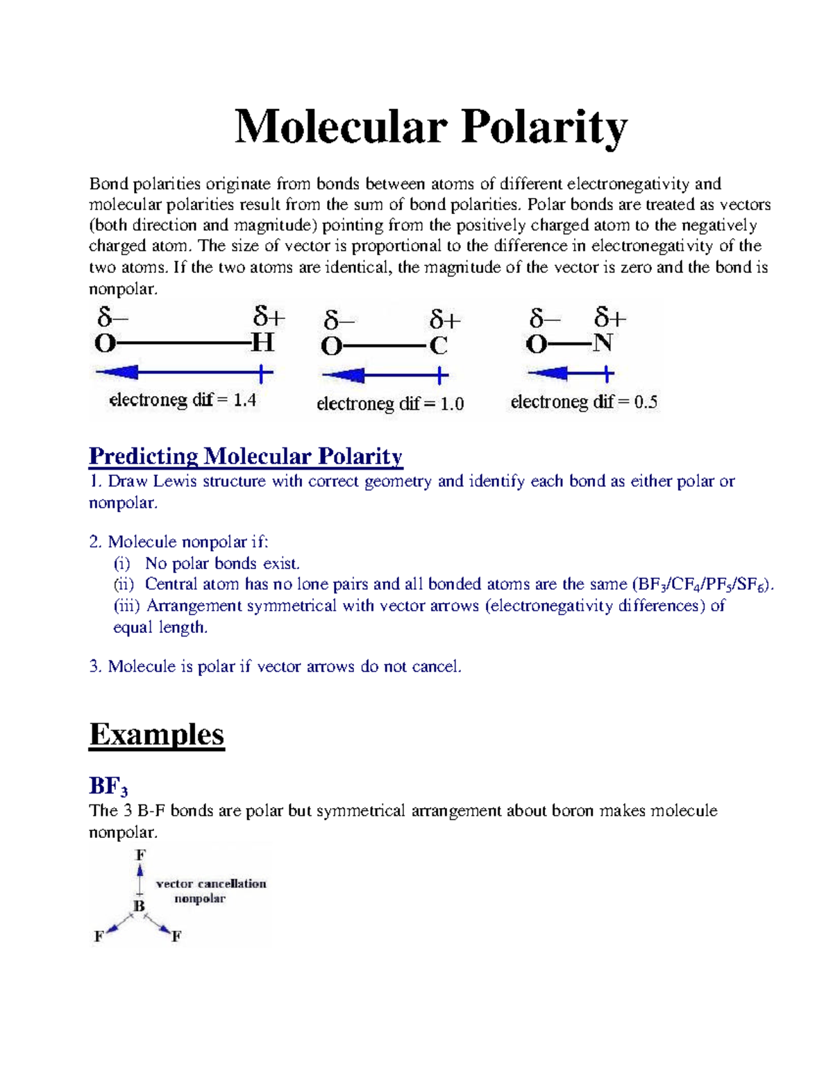Molecularpolarity - Molec - Molecular Polarity Bond polarities ...