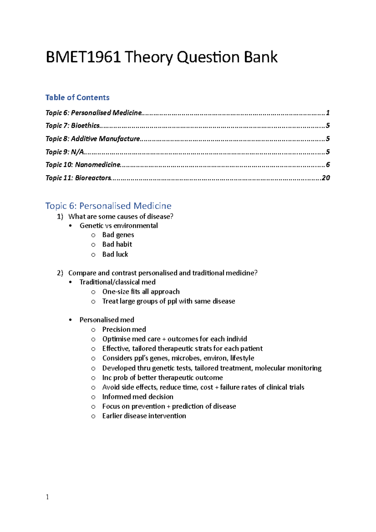 BMET1961 Theory Question Bank 2 - BMET1961 Theory Question Bank Table ...