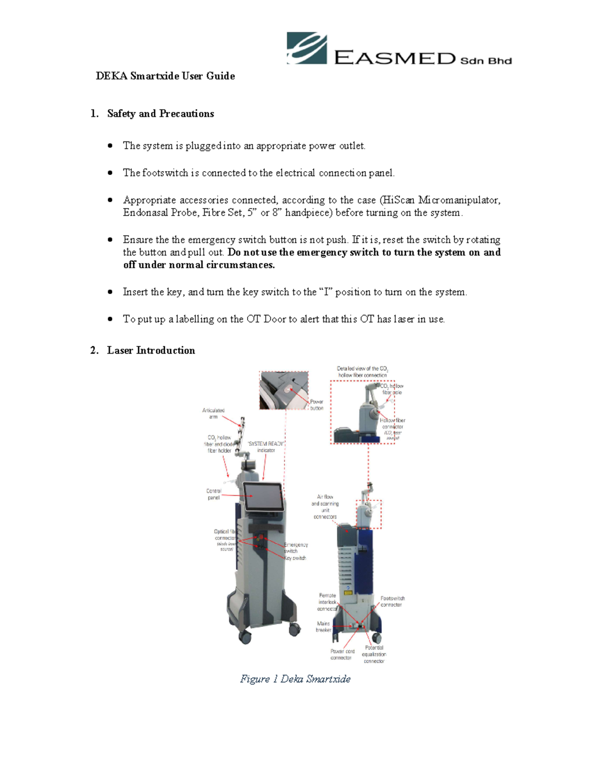 DEKA Smart Xide User Guide - Safety and Precautions The system is ...