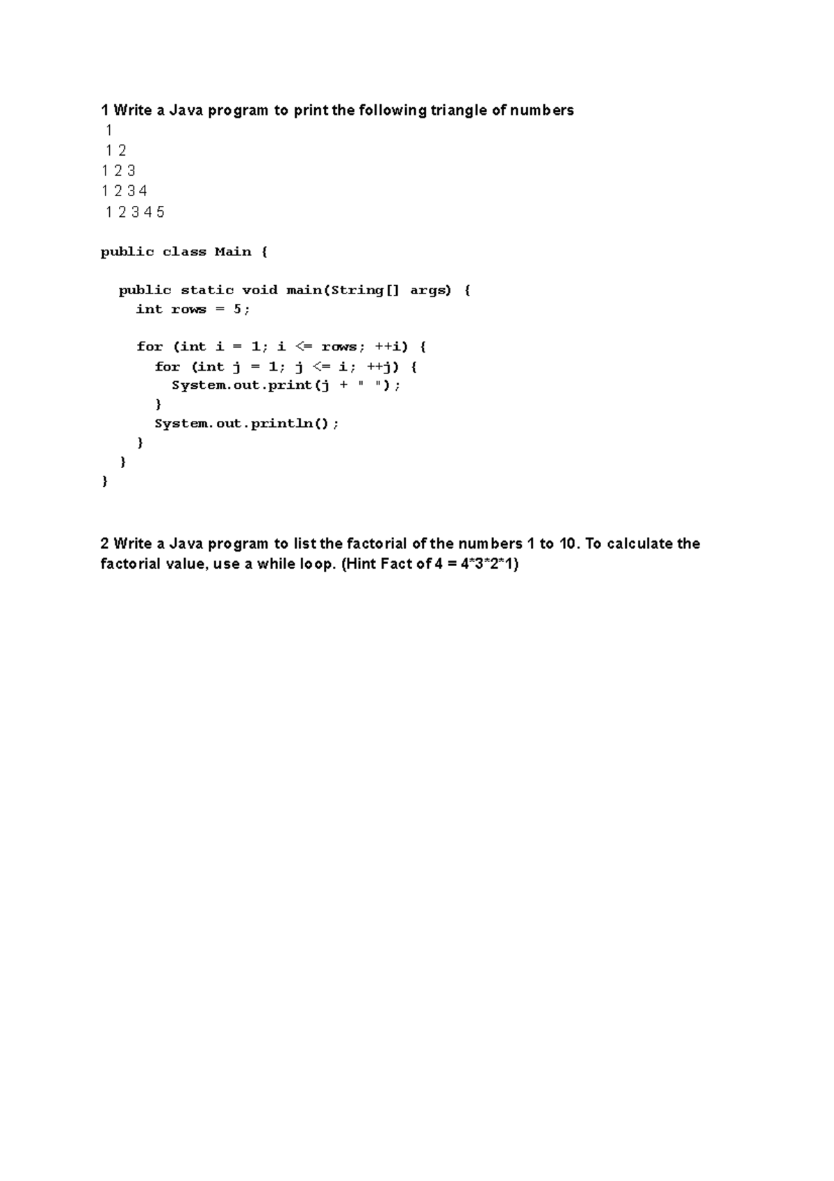Java Lab 1yr 2023 1 Write A Java Program To Print The Following