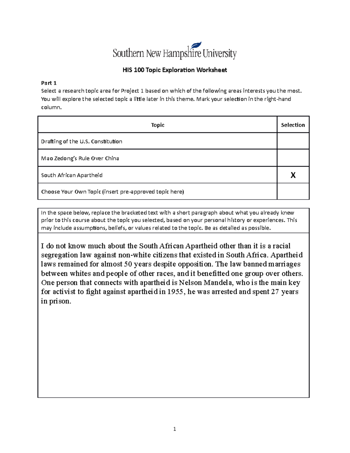 HIS 100 Topic Exploration Worksheet - HIS 100 Topic Exploration ...