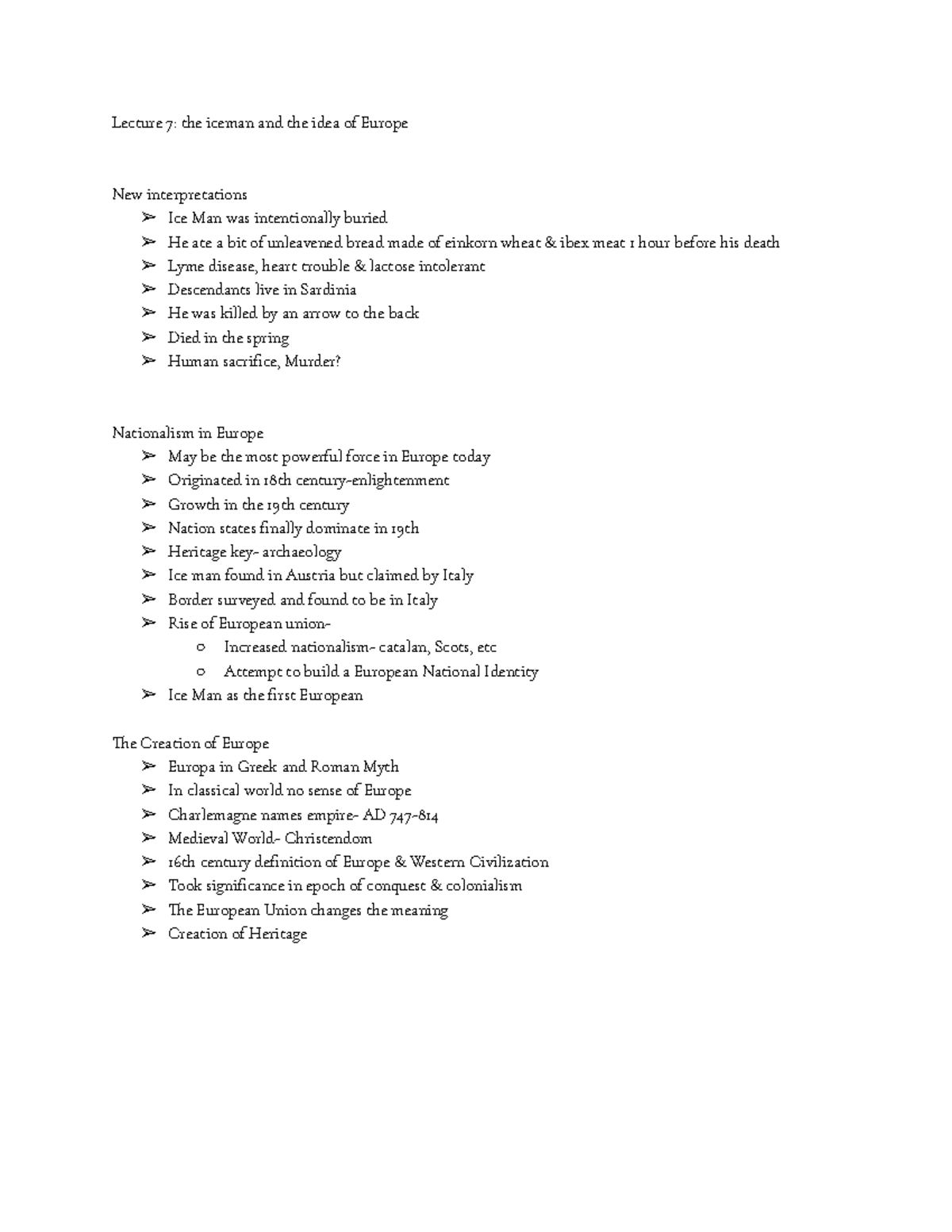 Lecture 8: the iceman and the idea of Europe - Lecture 7: the iceman ...