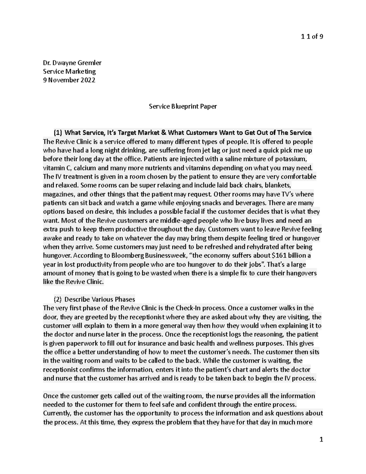 Service Blueprint Paper- FInal - Dr. Dwayne Gremler Service Marketing 9 ...