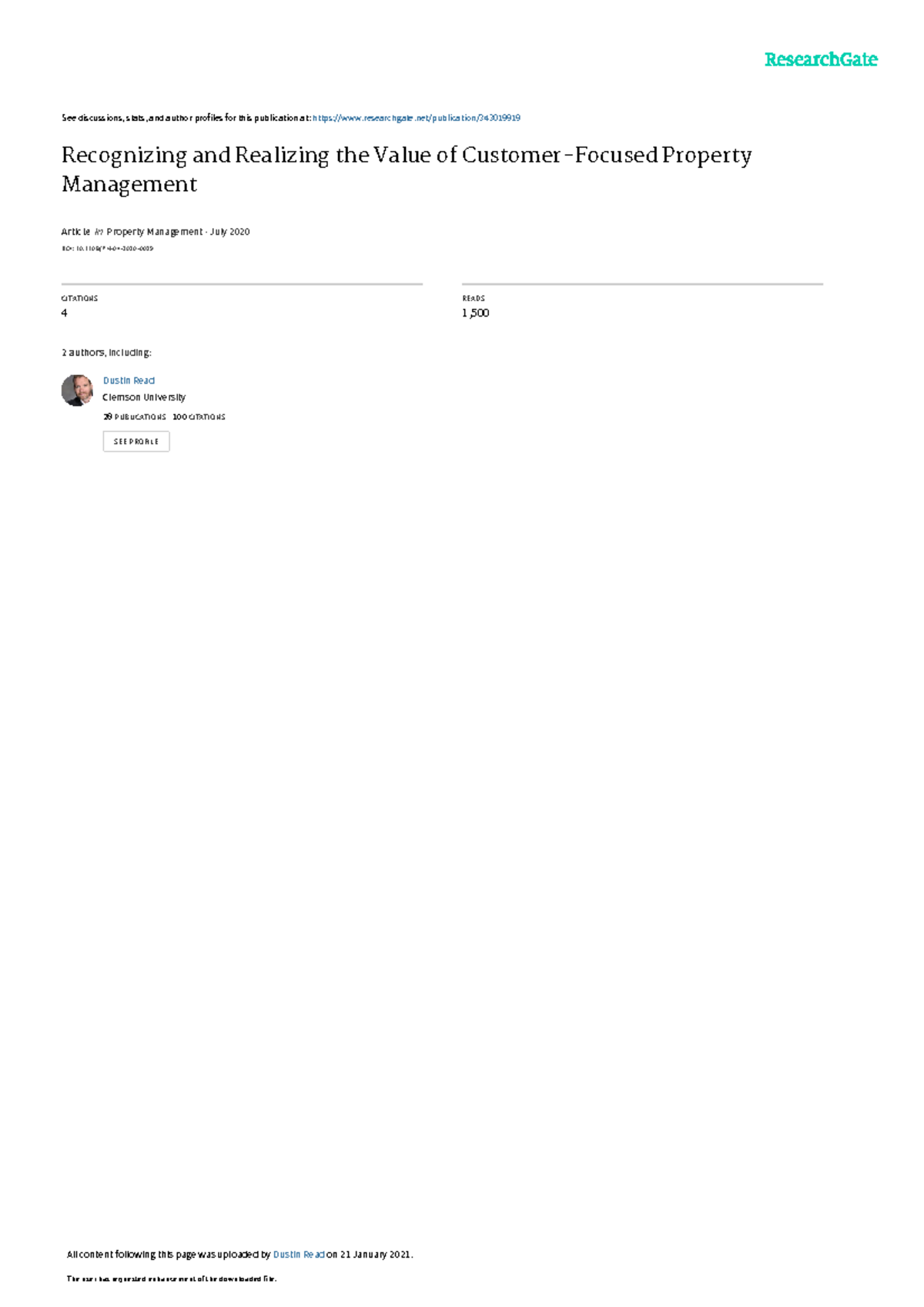 Customer Focused Property Management Working Paper - See discussions ...